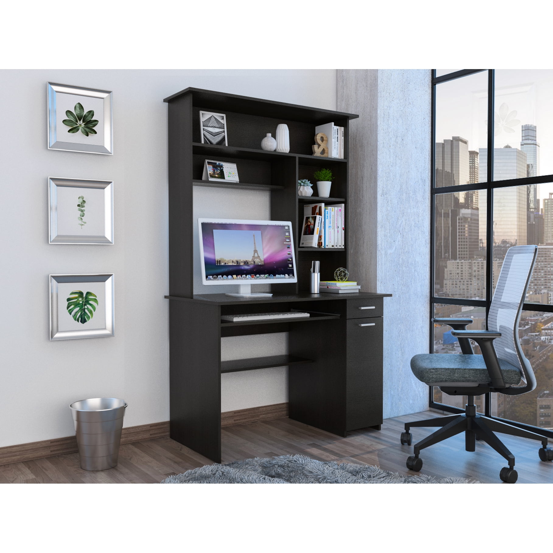 Modern Office Furniture Desk With Multiple Shelves, Keyboard Tray ...