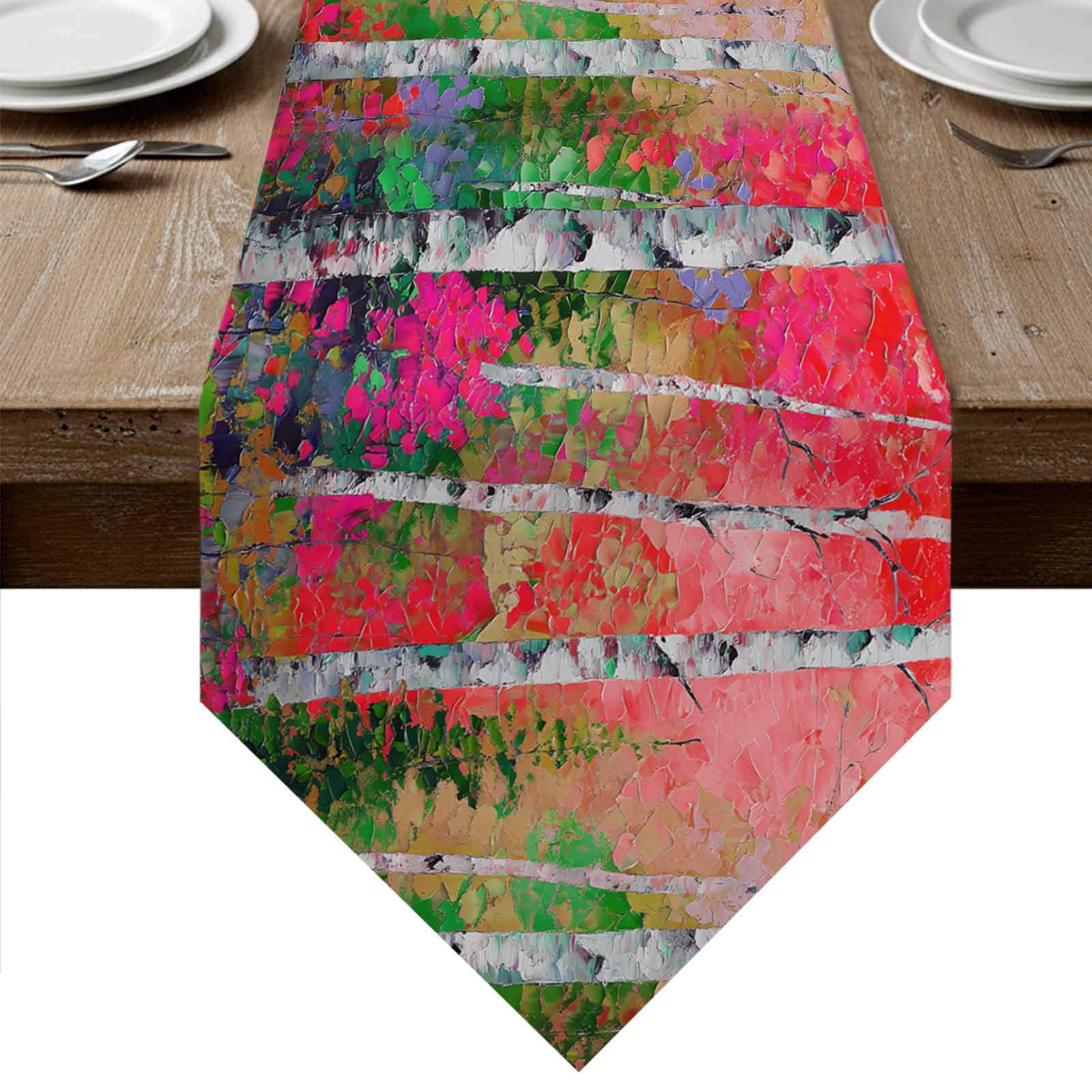 Modern Oil Painting Table Runner Linen Burlap Table Runner 60 Inches ...