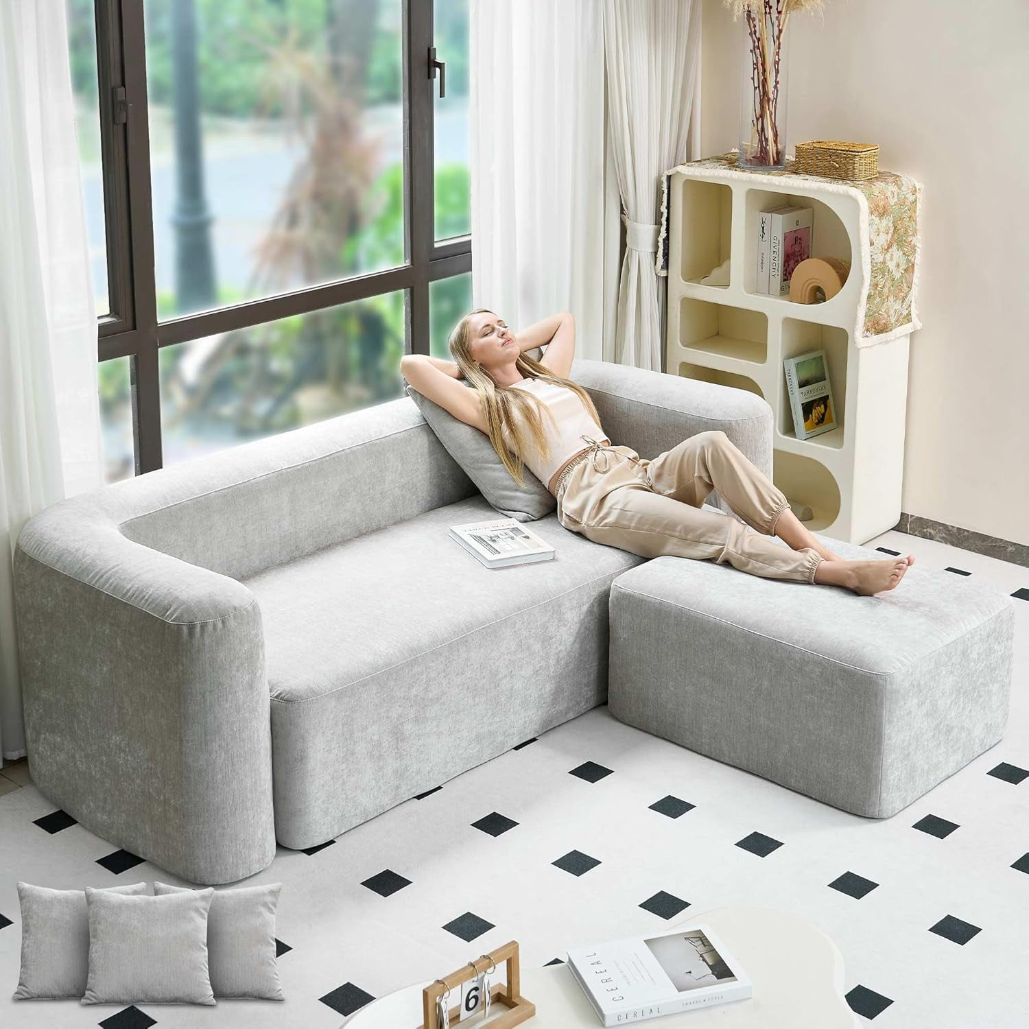 Modern One-Piece Foam Sofa with Ottoman, No Assembly Required ...