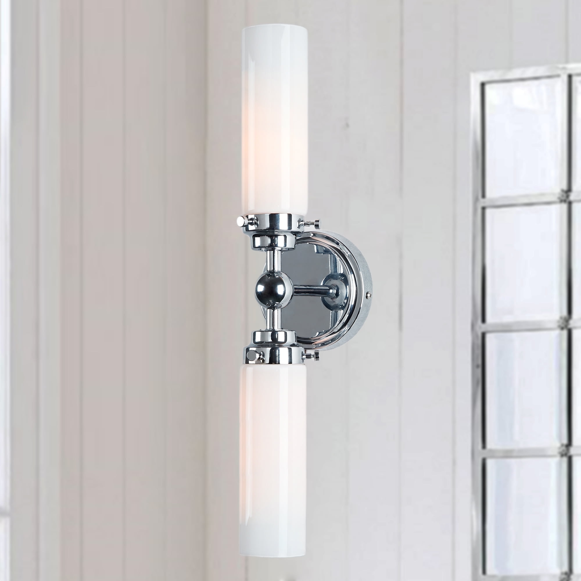 Modern Opaque Glass Tube Nickel Double Vanity Light, Contemporary ...