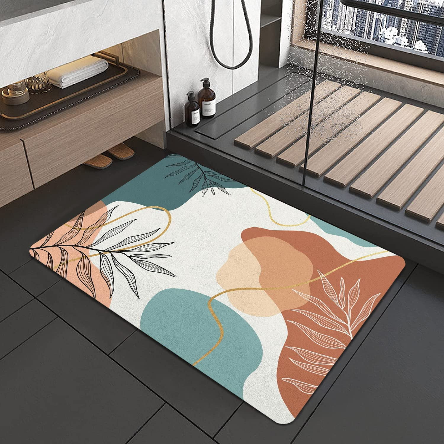 Modern Orange Bath Mat 20"x32" Non Slip Quick Dry Super Water Absorbent ...