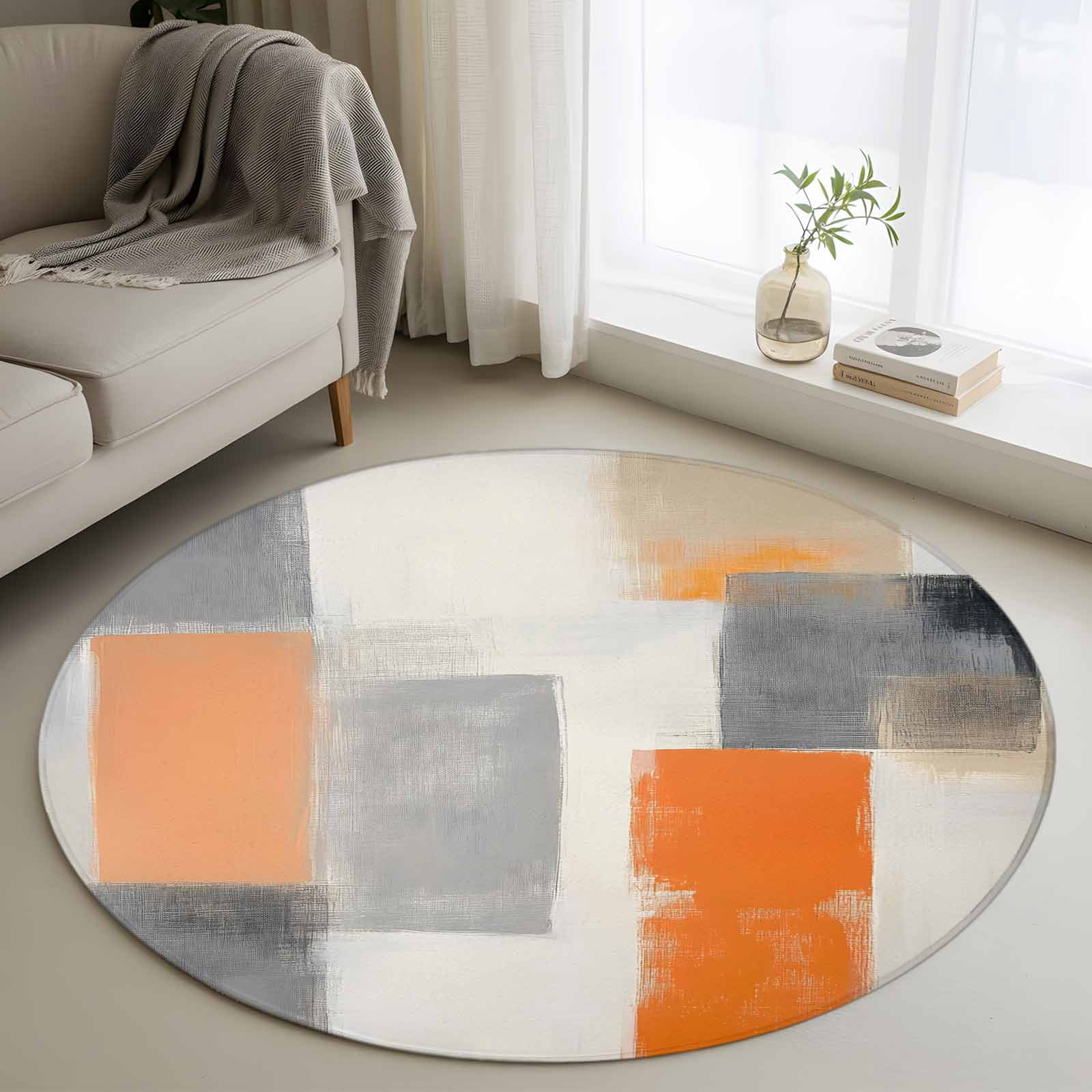 Modern Orange Beige Grey Round Area Rug 3 FT,Small Kitchen Bathroom ...