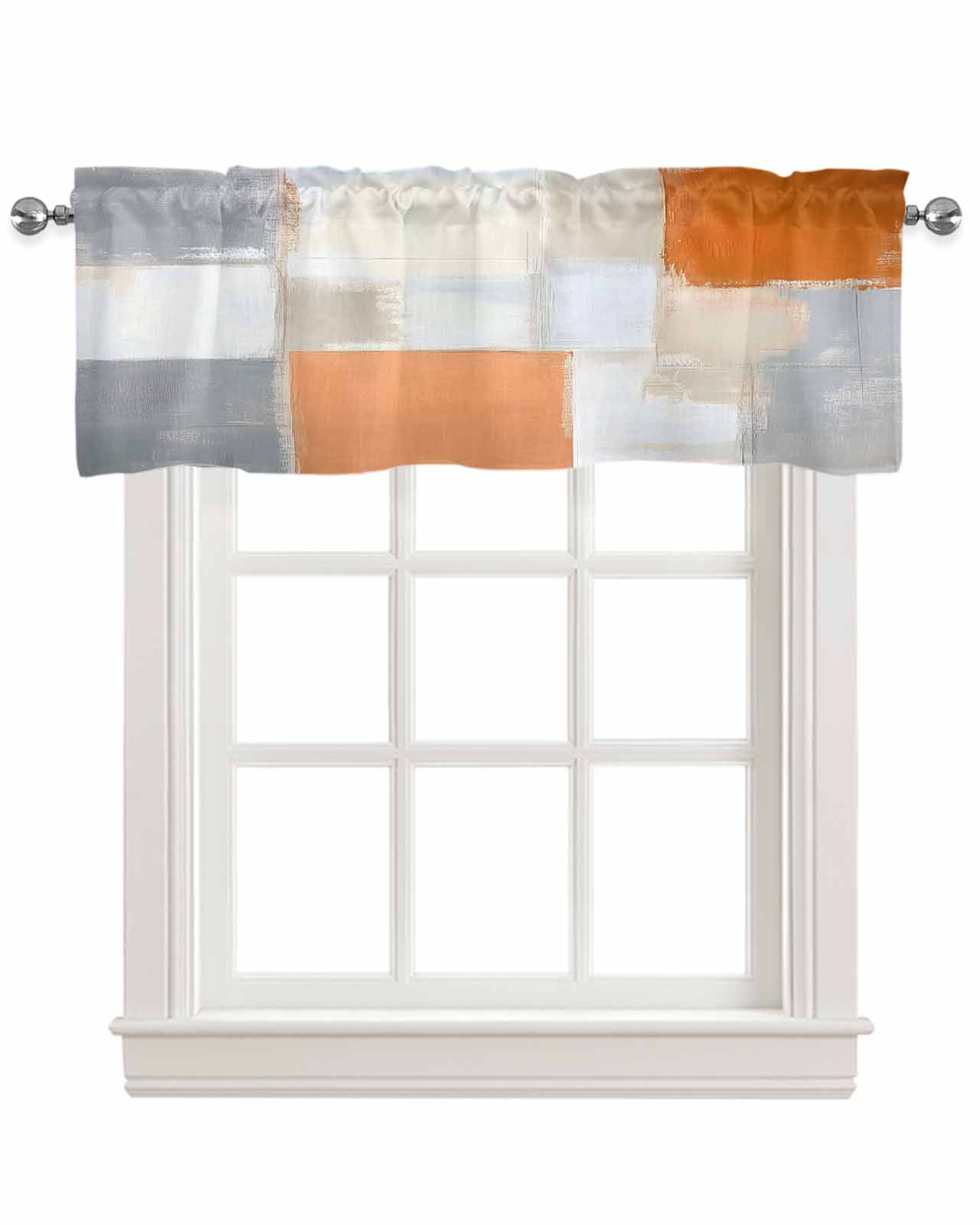 Modern Orange Beige Kitchen Valances for Windows Farmhouse Linen Window ...