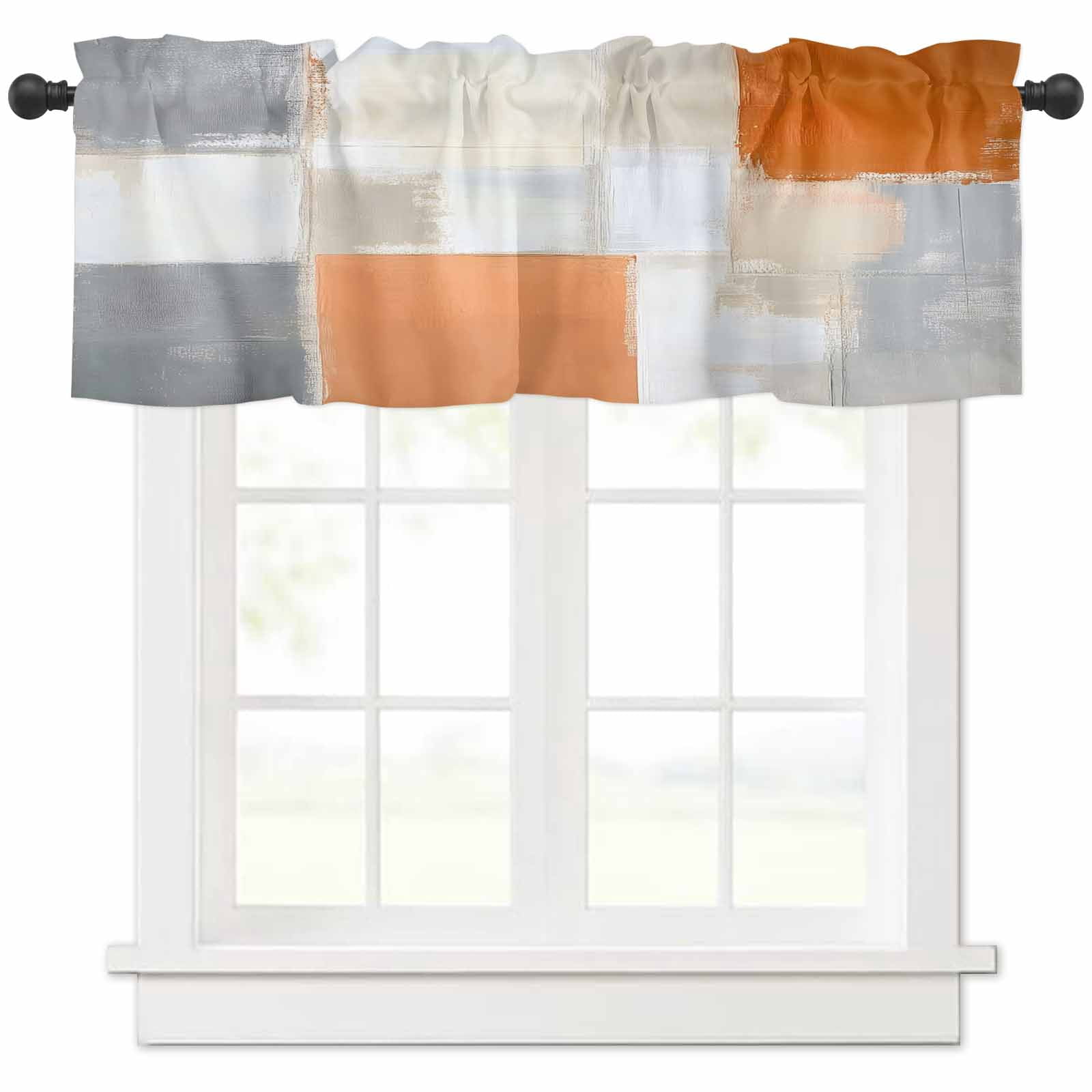 Modern Orange Beige Valances for Windows Farmhouse Kitchen Curtains ...