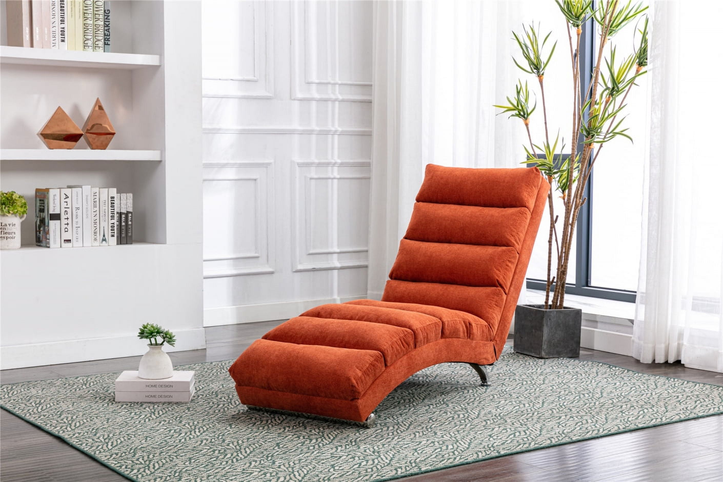 Electric Massage Chaise Lounge Chair Upholstered Modern Recliner Indoor Long Lounger for Bedroom Living Room Office Orange