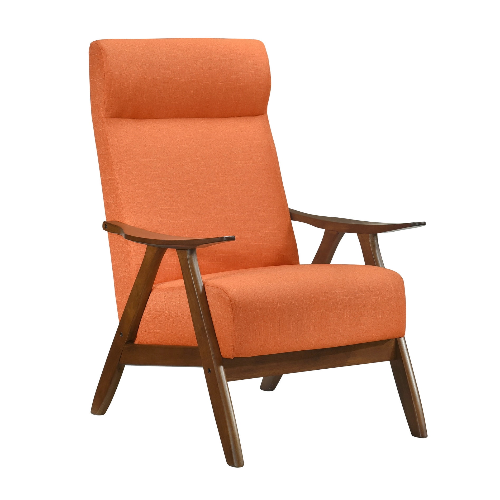 Modern Orange Fabric Accent Chair with Walnut Finish Solid Wood Frame ...