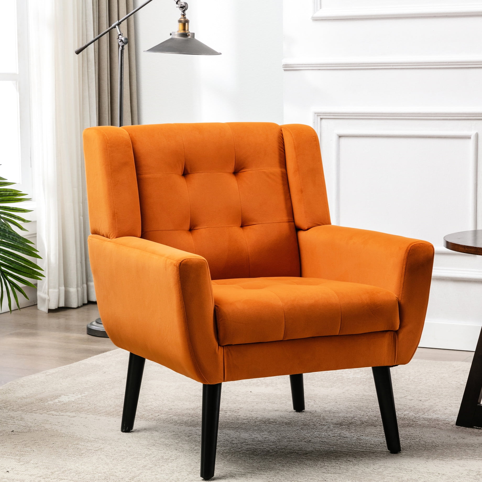 Modern Orange Velvet Chair | Ergonomic Design and Stable Base | Partial ...