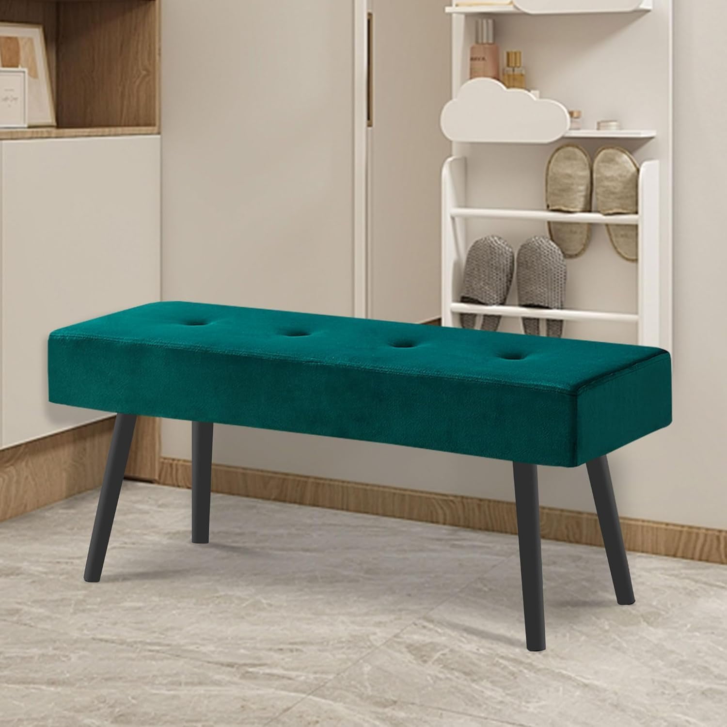 Modern Ottoman Bench, 40 Inch Upholstered Bench with Metal Legs, End of ...
