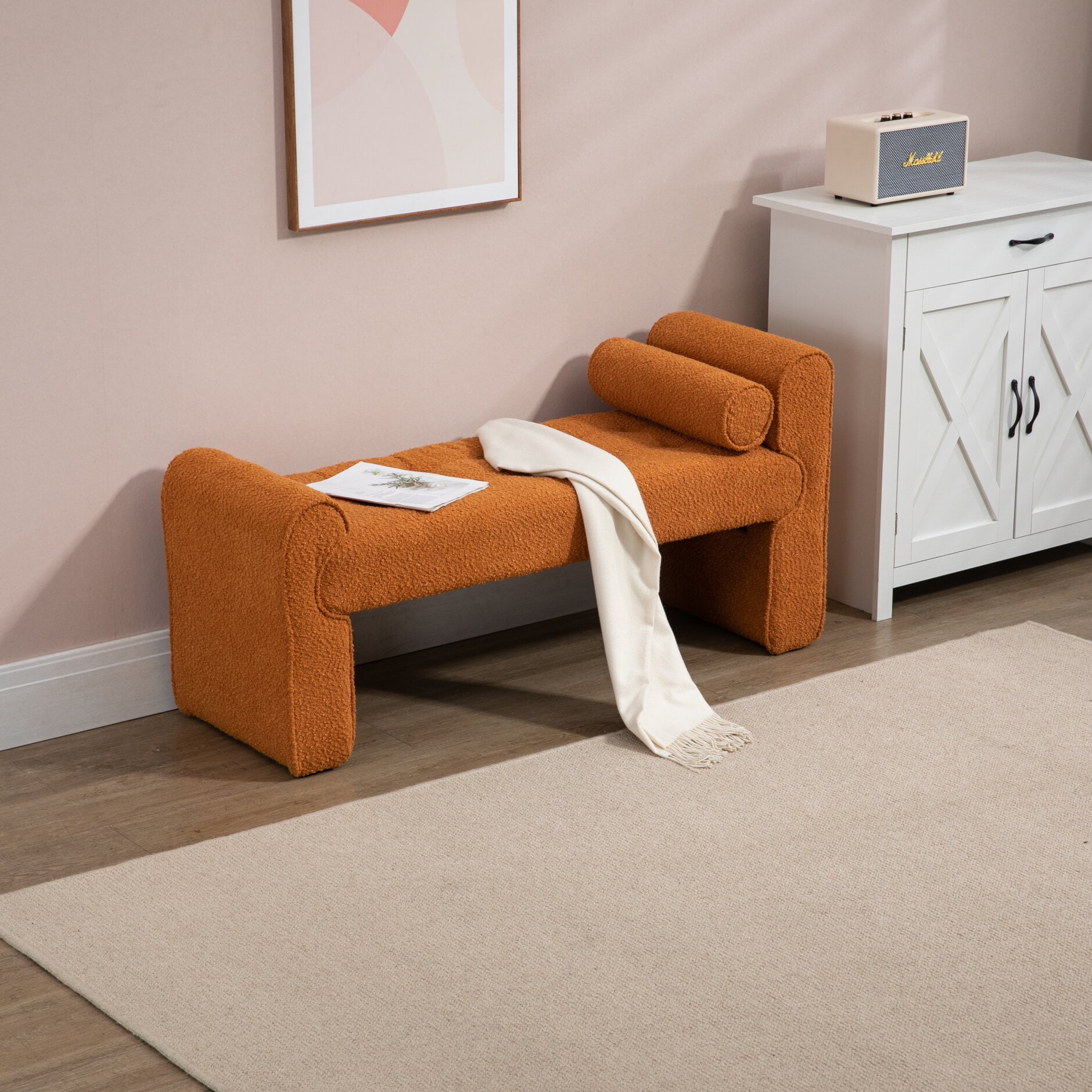 Modern Ottoman Bench, Comfy Boucle Fabric End of Bed Bench with ...