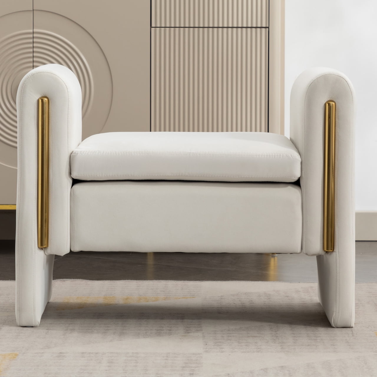 Modern Ottoman Bench, H-Shape Footrest in Velvet ,Upholstered Footstool ...