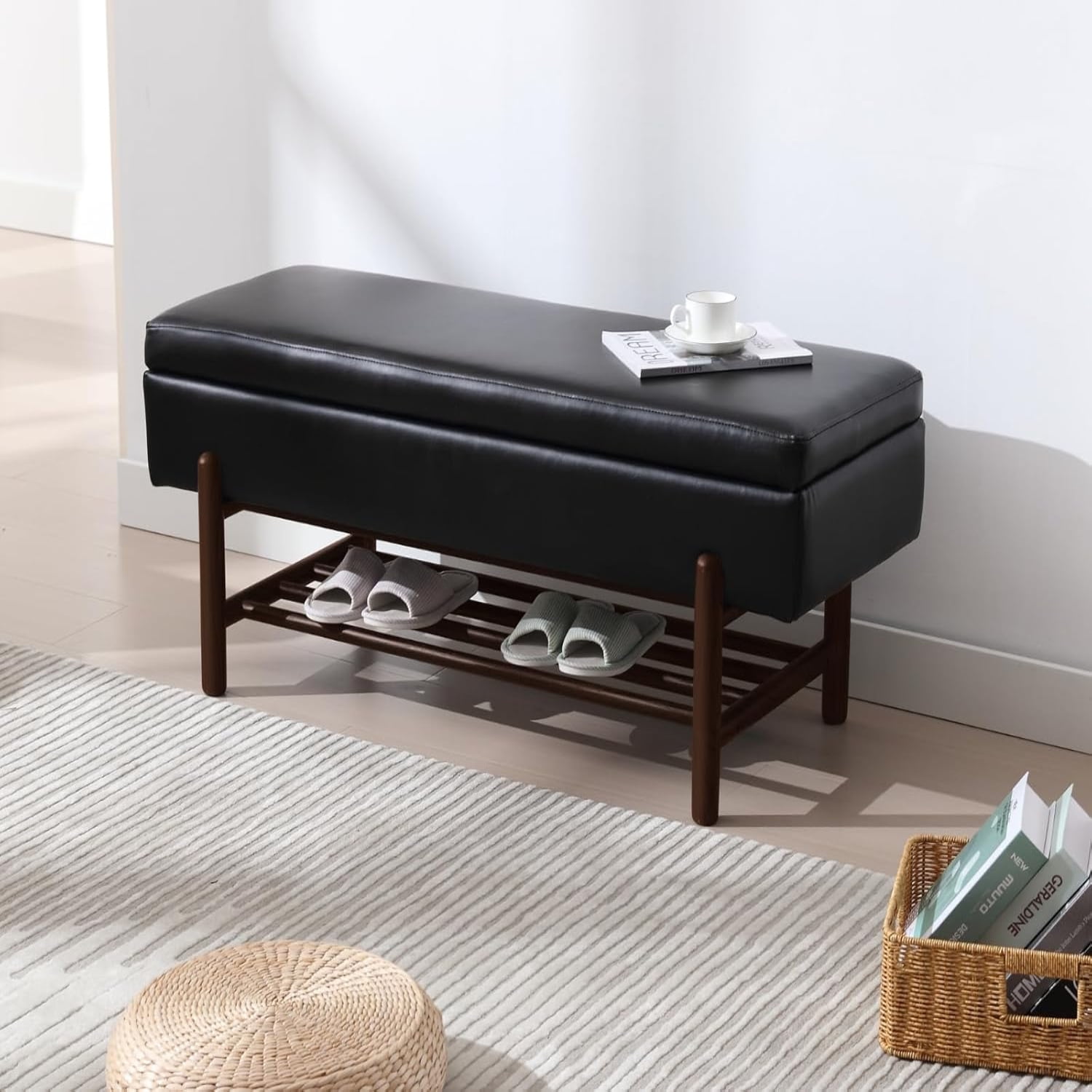 Modern Ottoman Bench Upholstered Fabric End of Bench with Seating and ...