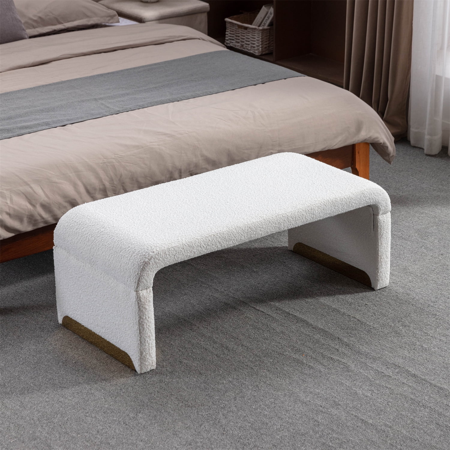 Modern Ottoman Bench Velvet Bench Upholstered Footrest with Gold Metal ...