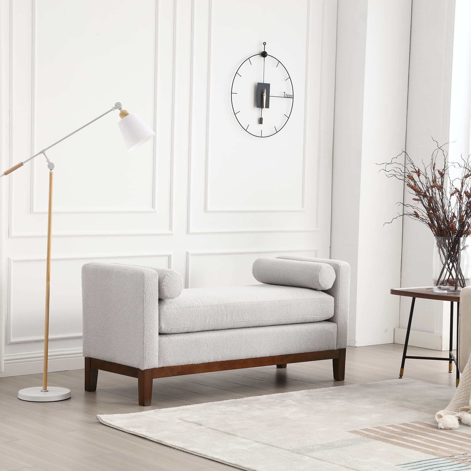 Modern Ottoman Bench With Upholstered, Sofa Bench With Wood Legs ...