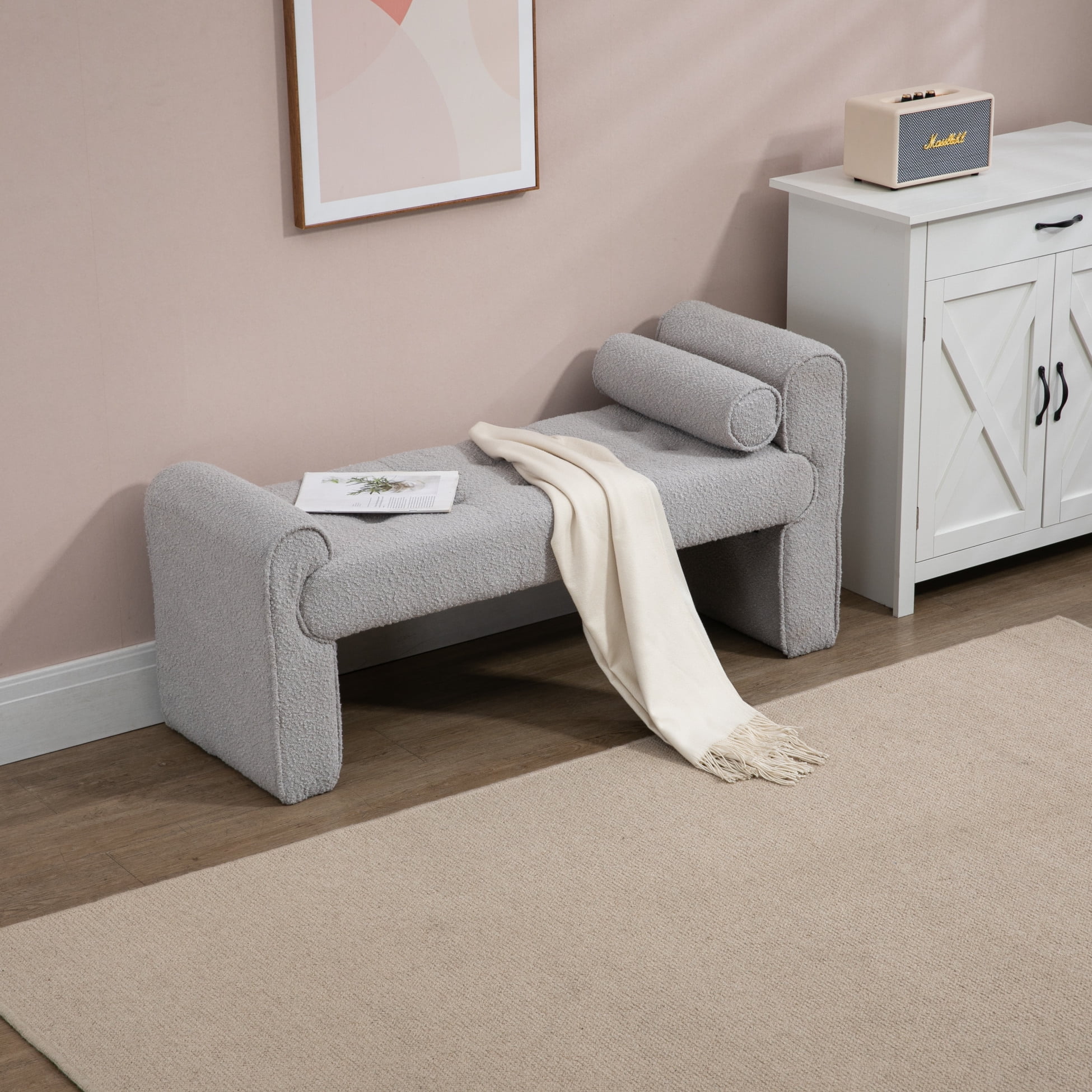 Modern Ottoman Bench with 1 Pillow and Arms, Bed End Bench, Footrest ...