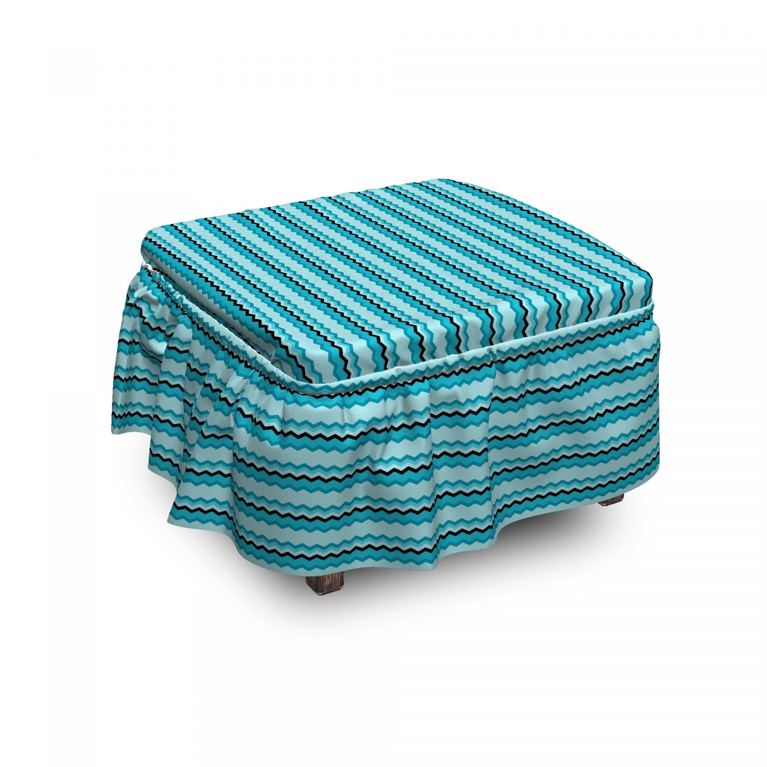 Modern Ottoman Cover, Horizontal Zigzags Inspired, 2 Piece Slipcover ...