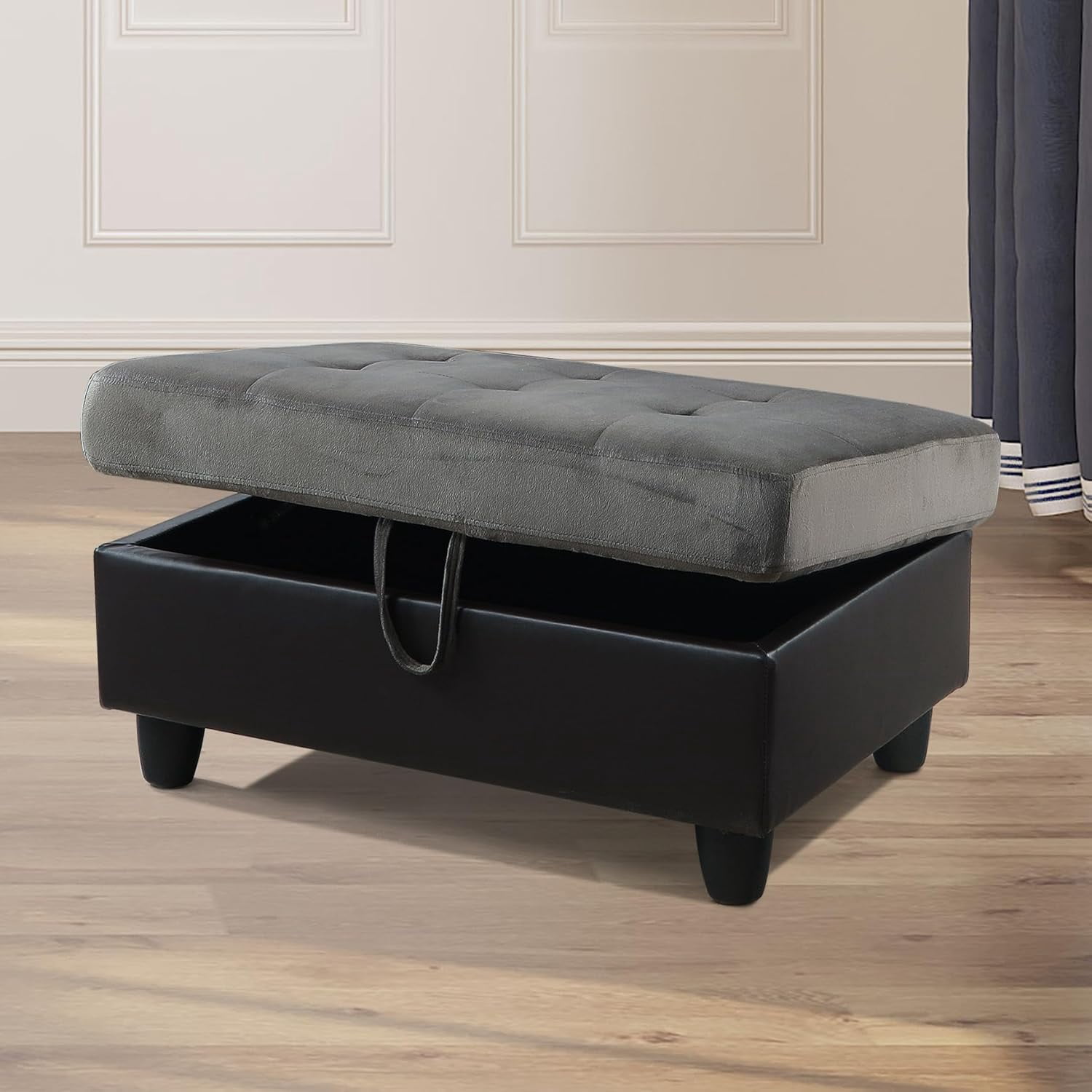 Modern Ottoman with Storage Comfy Flannel and PVC Cube Foot Stool Small ...