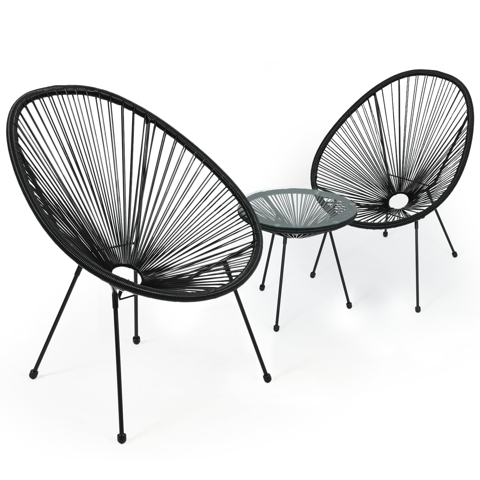 Modern Outdoor Acapulco Chair Set 3-Piece, Woven PE Rope with Steel ...