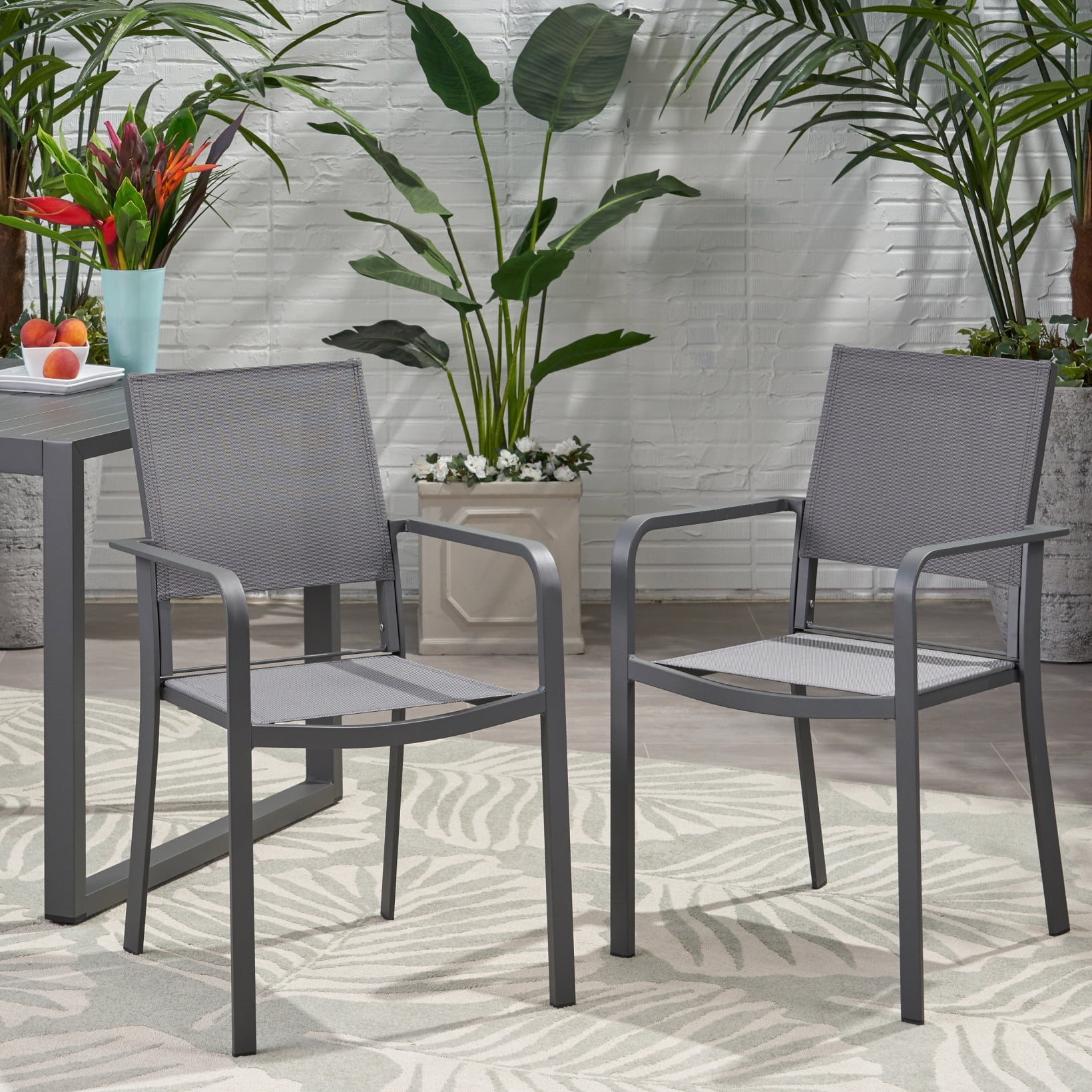 Modern Outdoor Aluminum Dining Chairs with Breathable Mesh Seats – Set ...