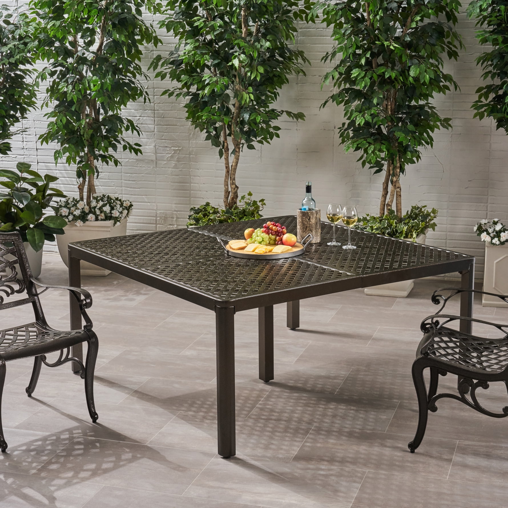 Modern Outdoor Aluminum Dining Table with Woven Textured Accents, Gloss ...