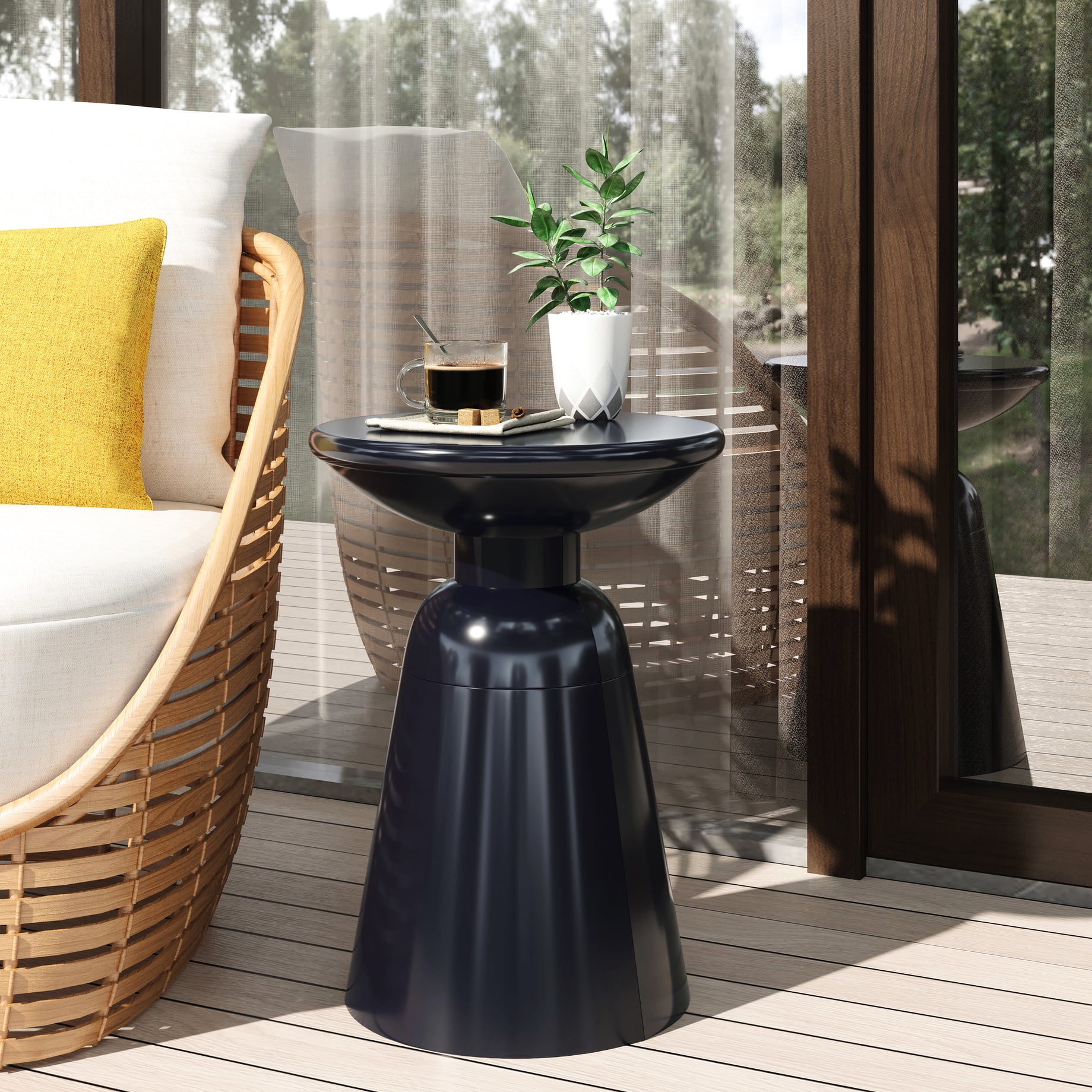 Modern Outdoor Metal Accent Table, Navy Blue, 15x15x21.33, Powder ...