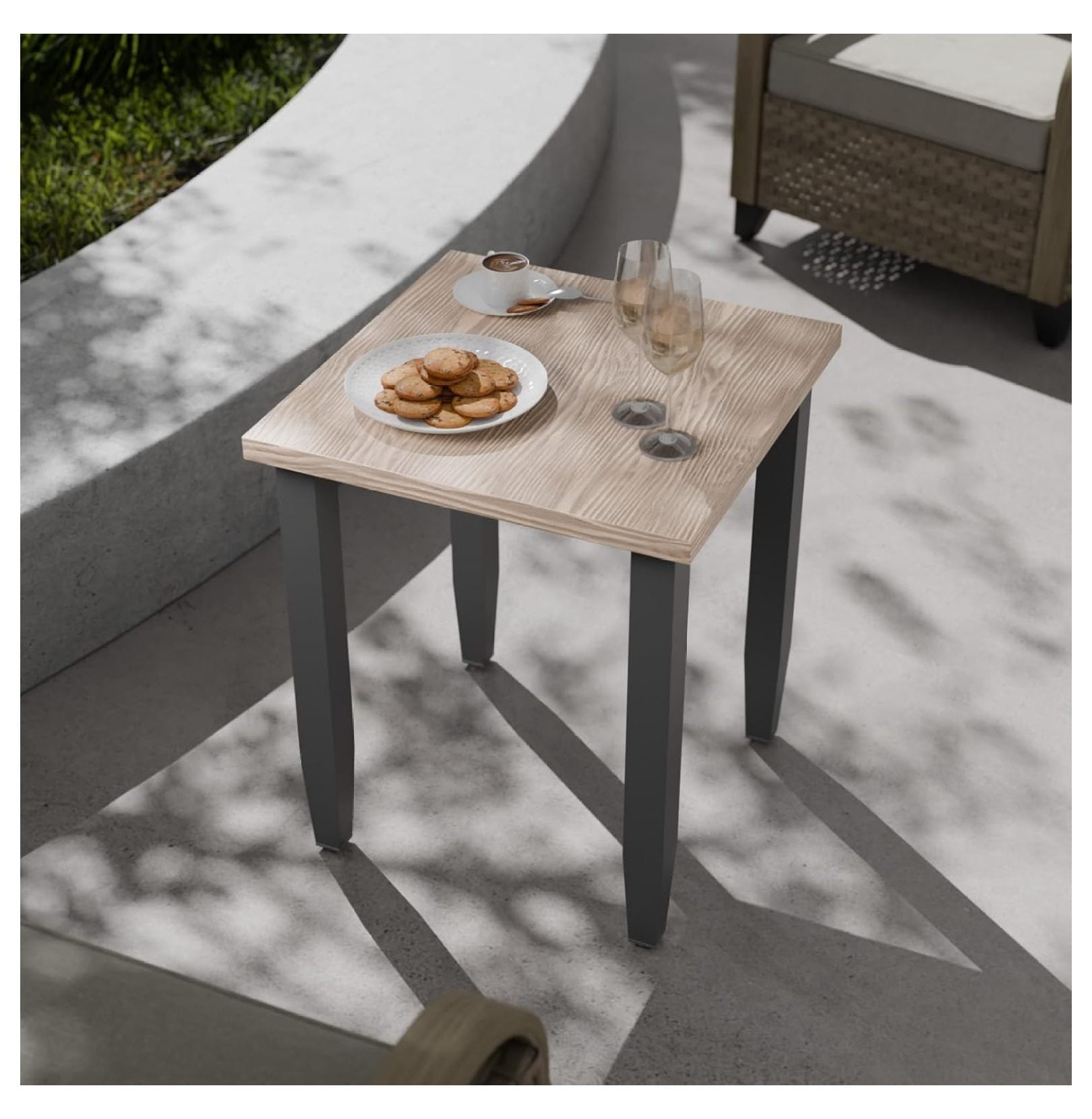 Modern Outdoor Table, Patio Side Table, Metal Patio Table with Wood ...