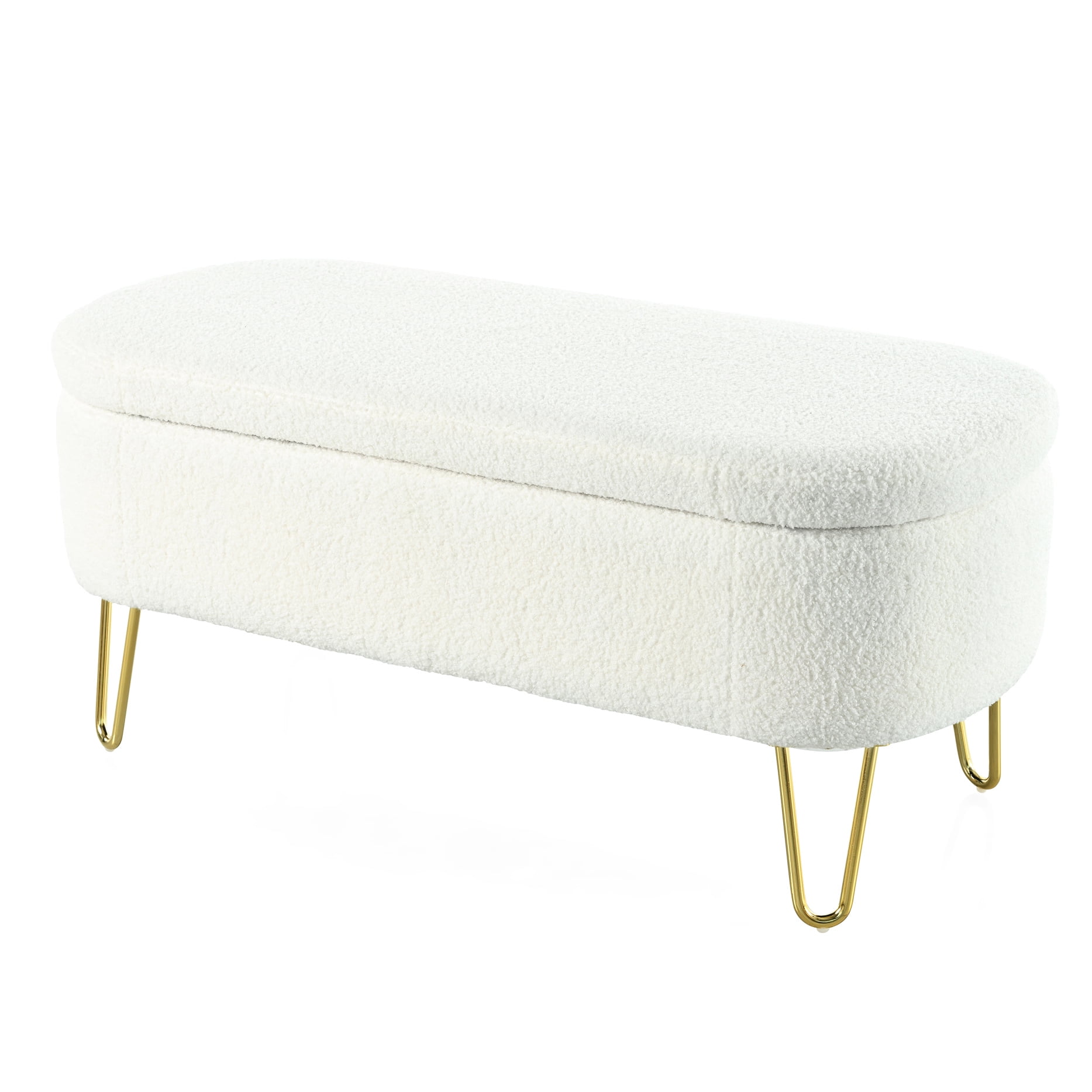 Modern Oval Bench For Bedroom & Living Room - Cream Upholstery, Metal ...