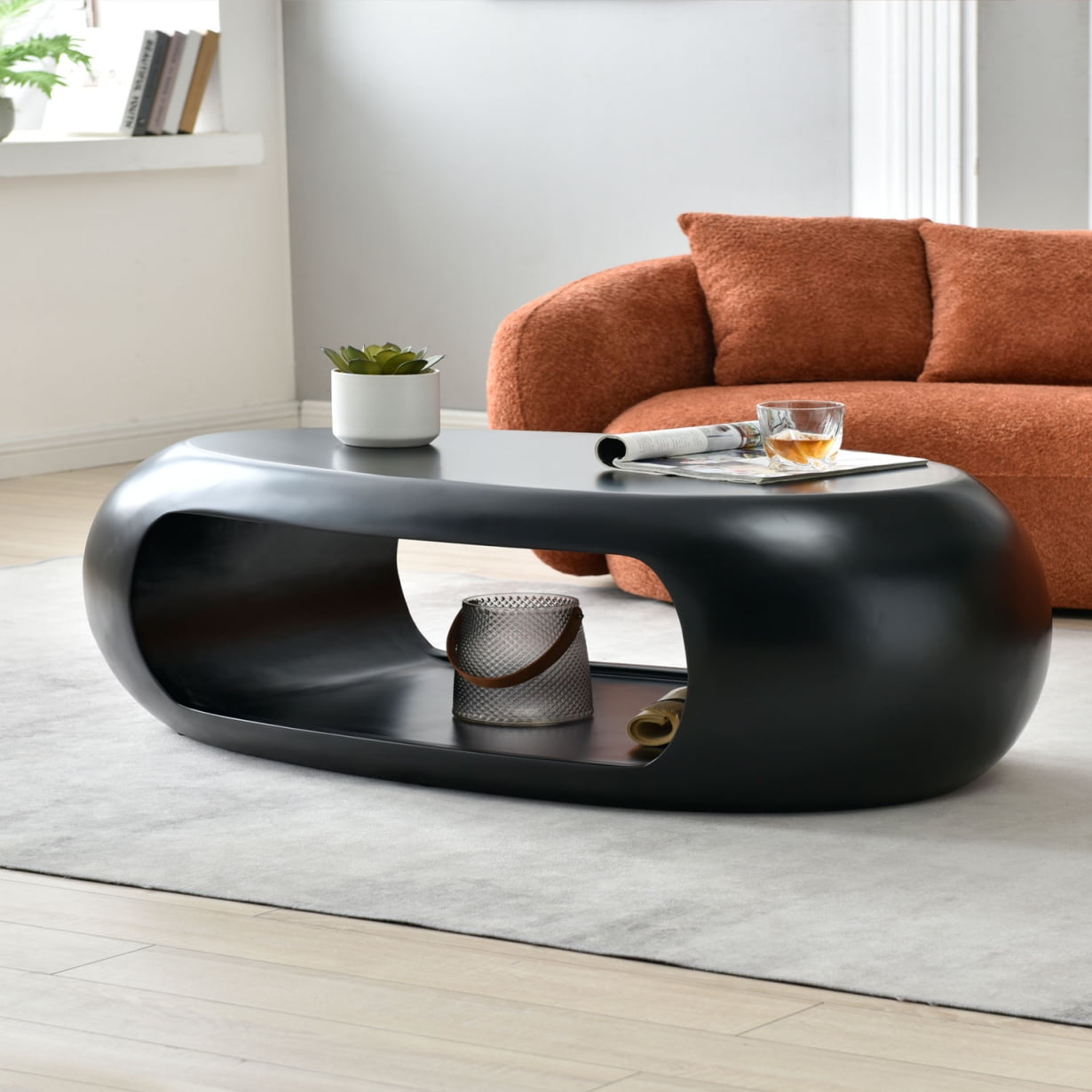 Modern Oval Hollow Design Coffee Table, Sturdy Fiberglass Center ...