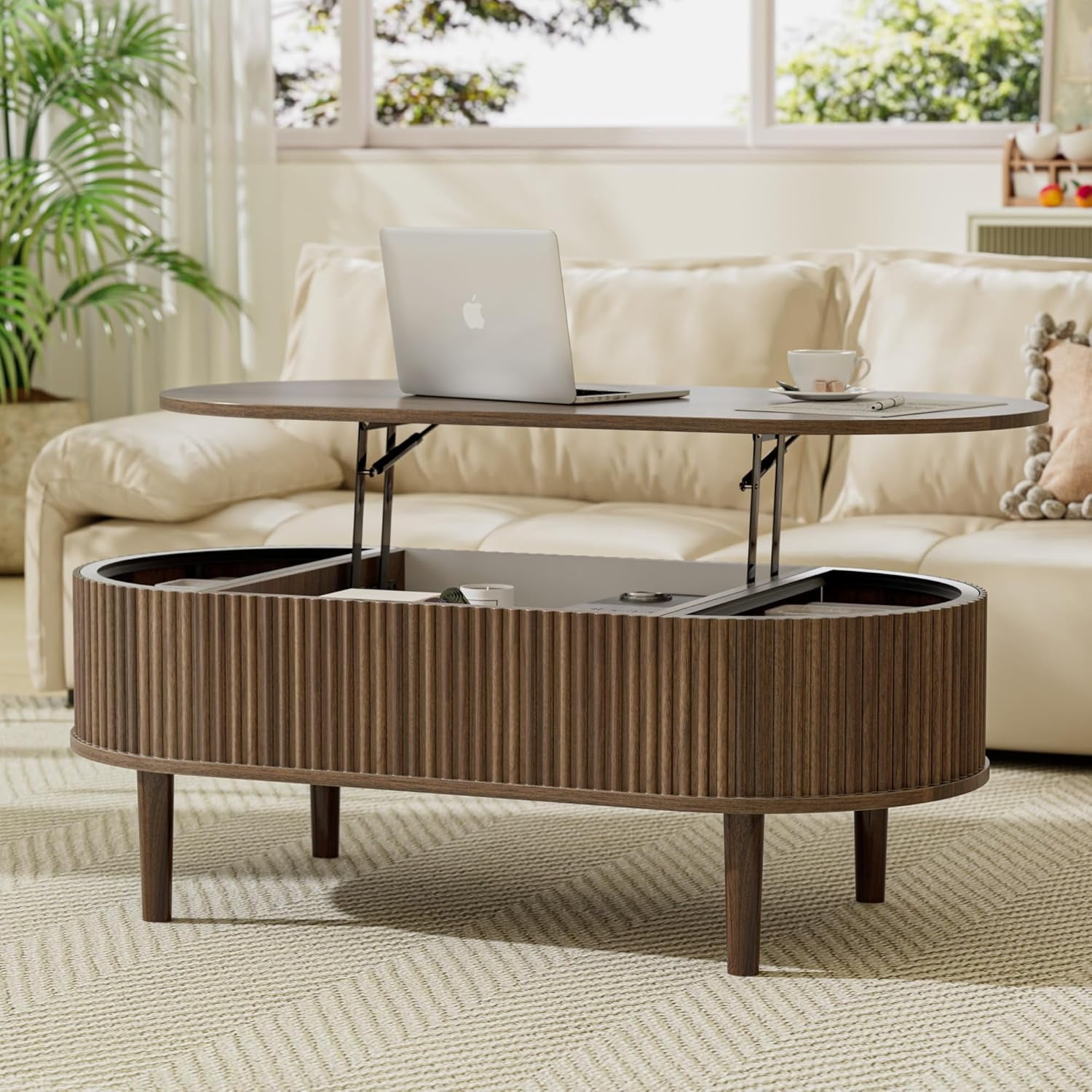 Modern Oval Lift-Top Coffee Table with Hidden Storage Compartment ...
