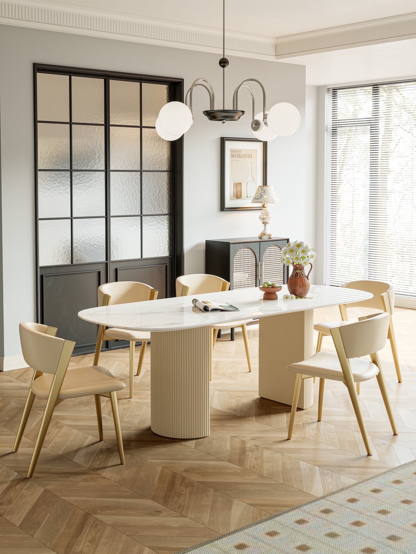 Modern Oval Slate Dining Table with Double Pedestal for Dining Room ...