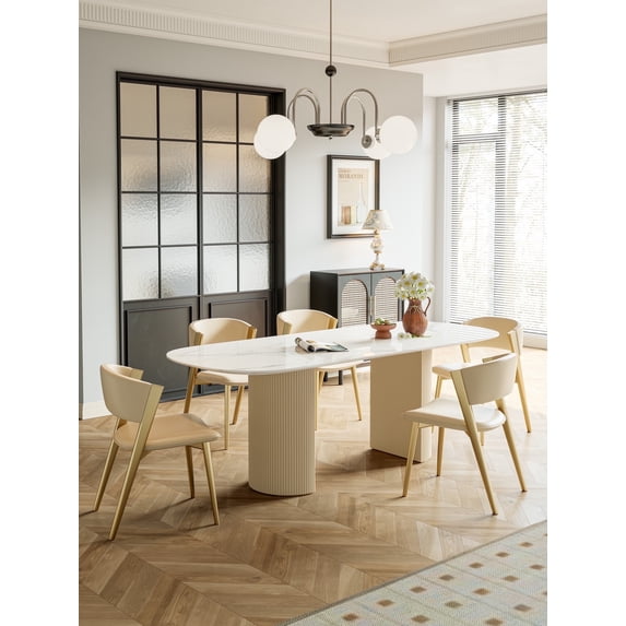 Modern Oval Slate Dining Table with Double Pedestal for Dining Room ...