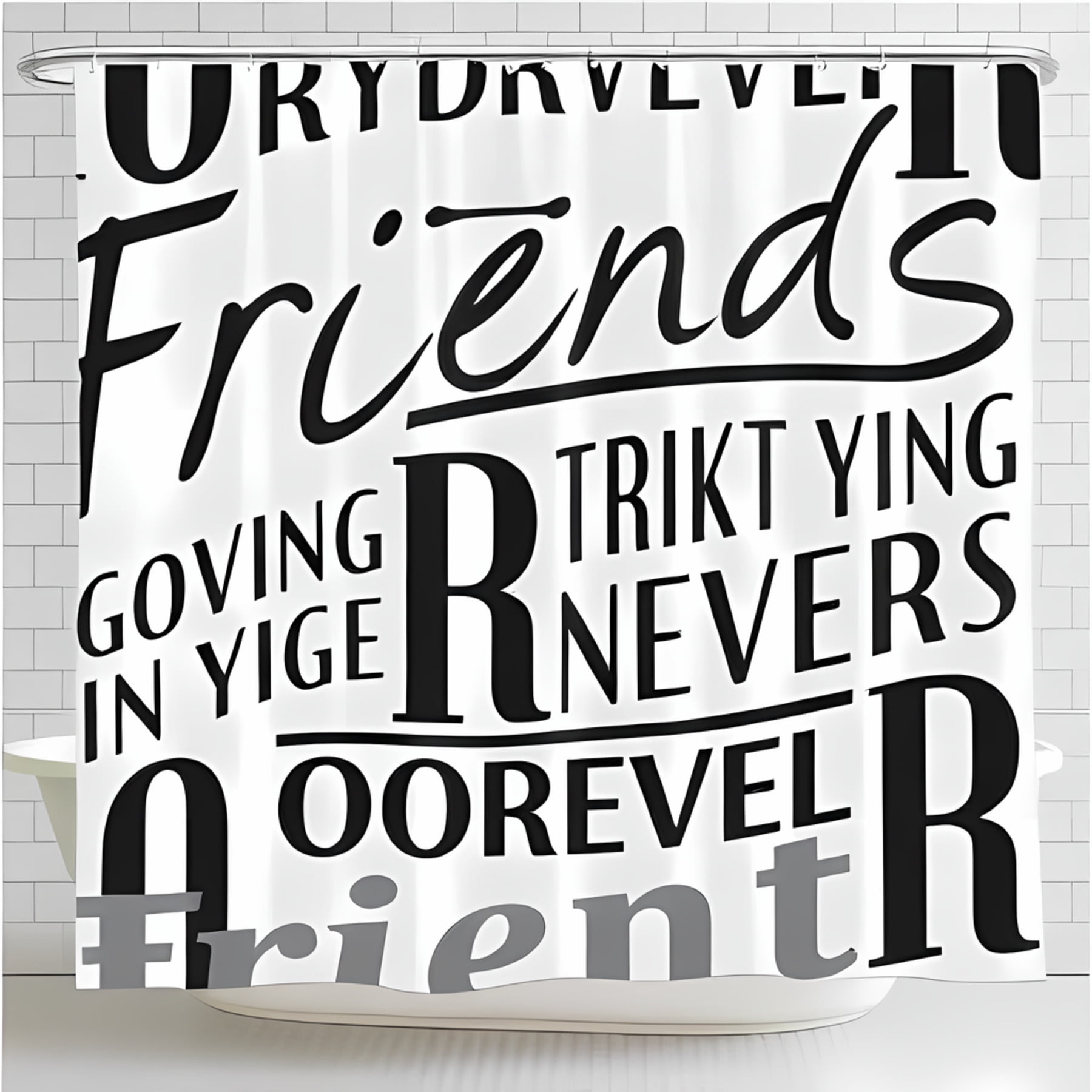 Modern Overlapping Words Shower Curtain - Script 'Friends' Design with ...