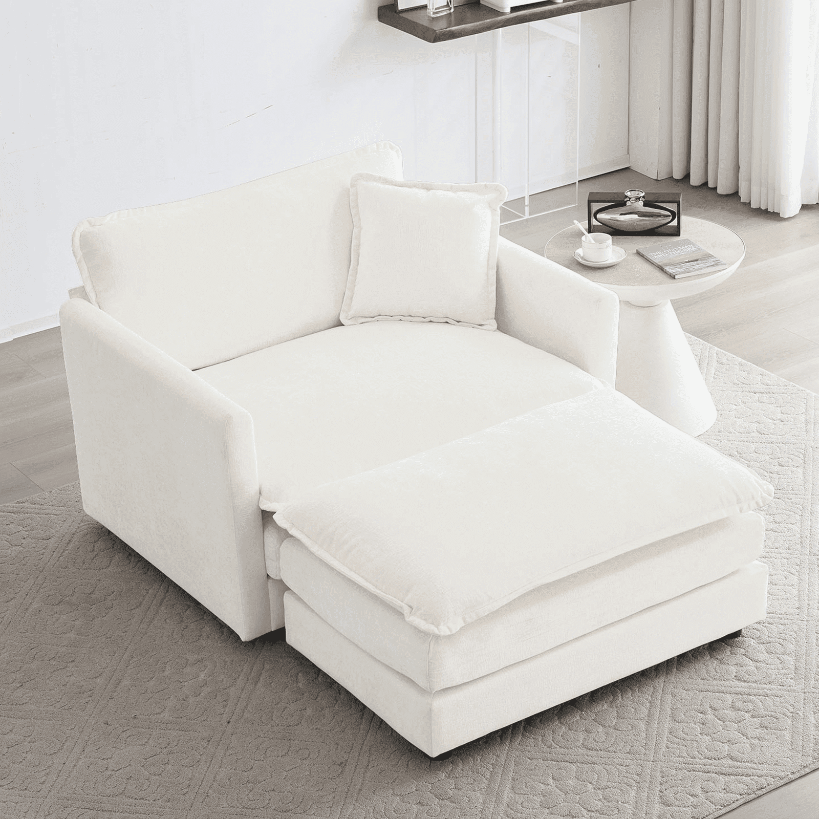 Modern Oversized Armchair with ottoman,Chenille Deep Seat Accent Chair ...