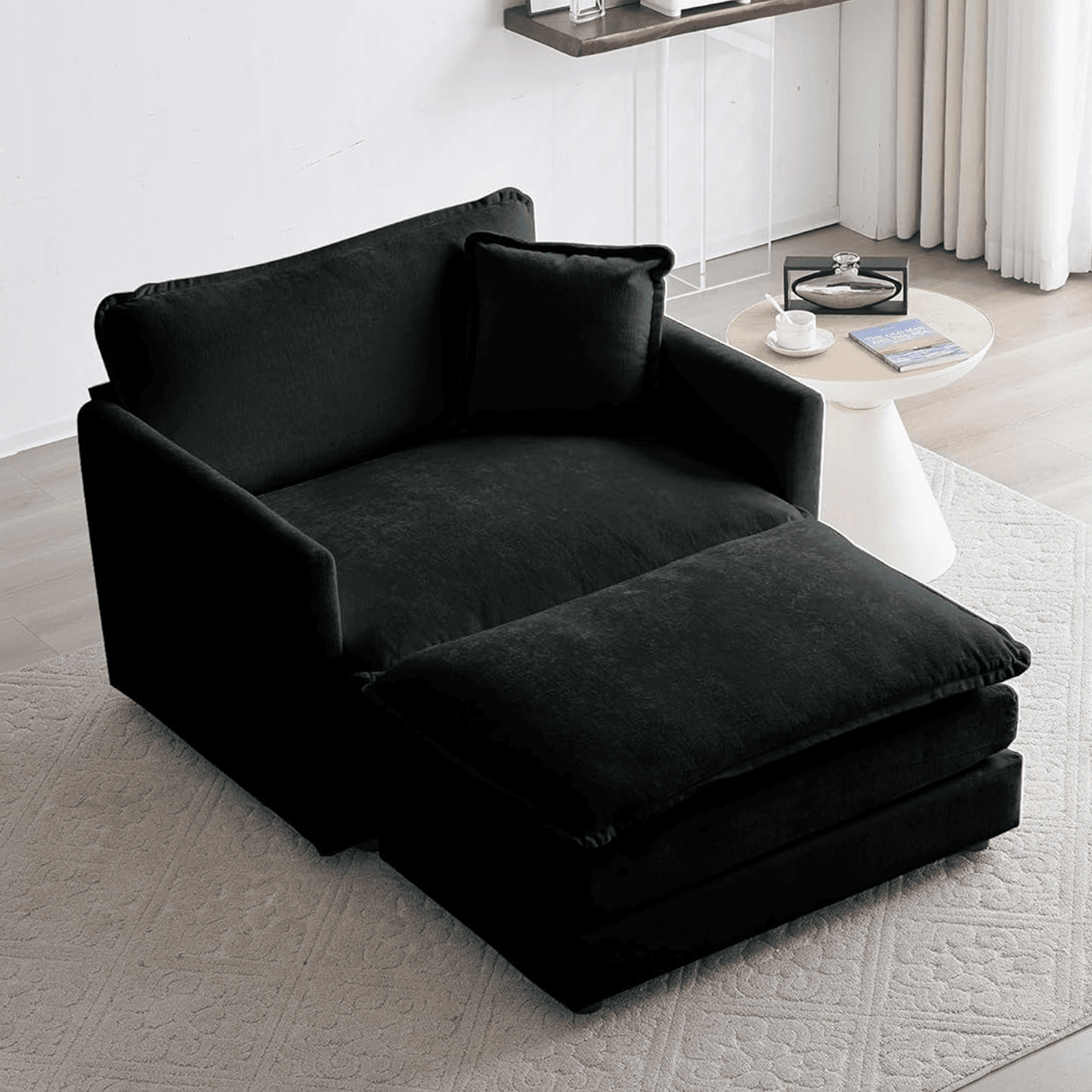 Modern Oversized Armchair with ottoman,Chenille Deep Seat Accent Chair ...
