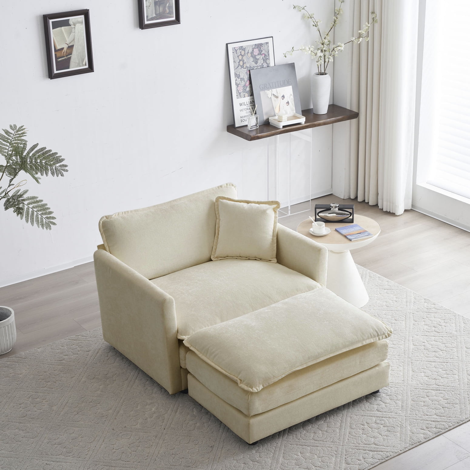 Modern Oversized Chair with Ottoman, Comfy Chenille Accent Chair Large ...