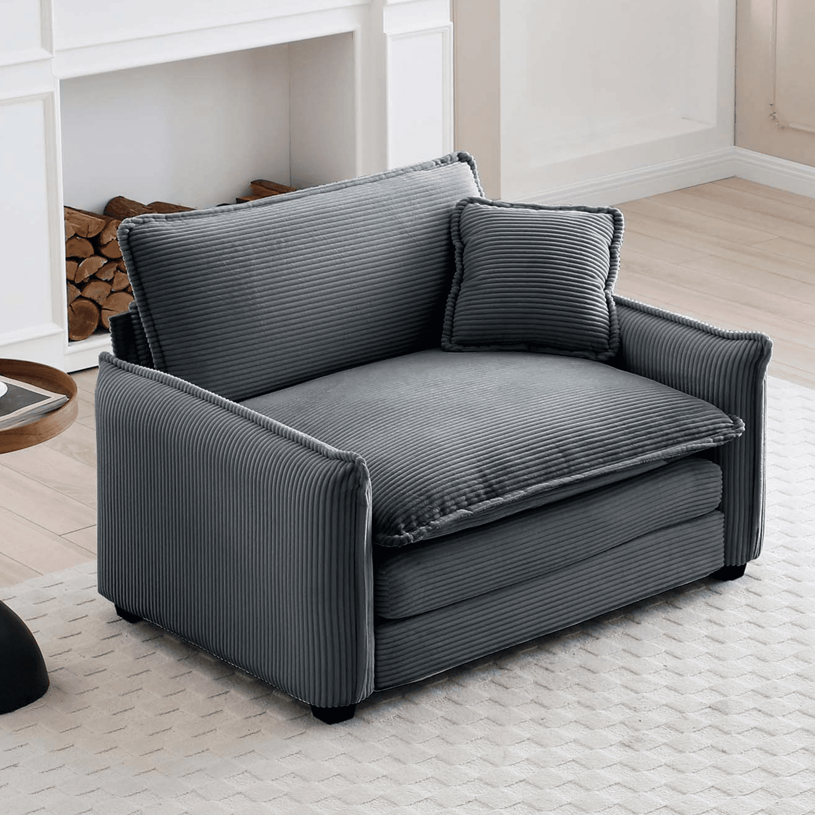 Modern Oversized Corduroy Armchair,Deep Seat Accent Chair with Pillow ...