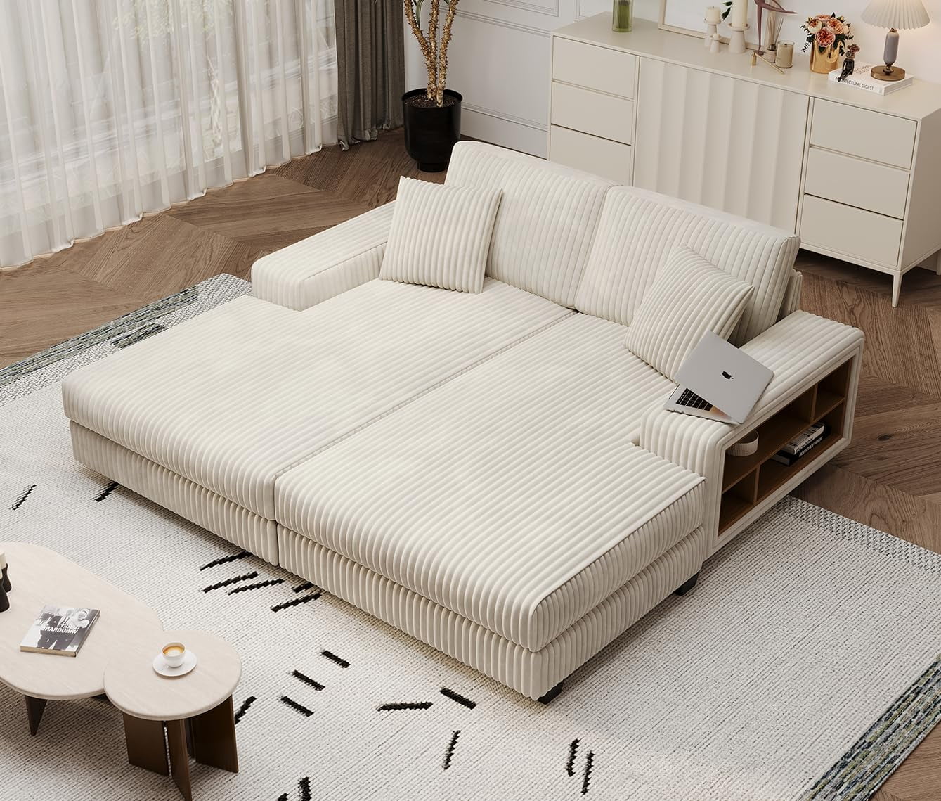 Modern Oversized Double Chaise Lounge Chair Indoor,Corduroy Loveseat ...