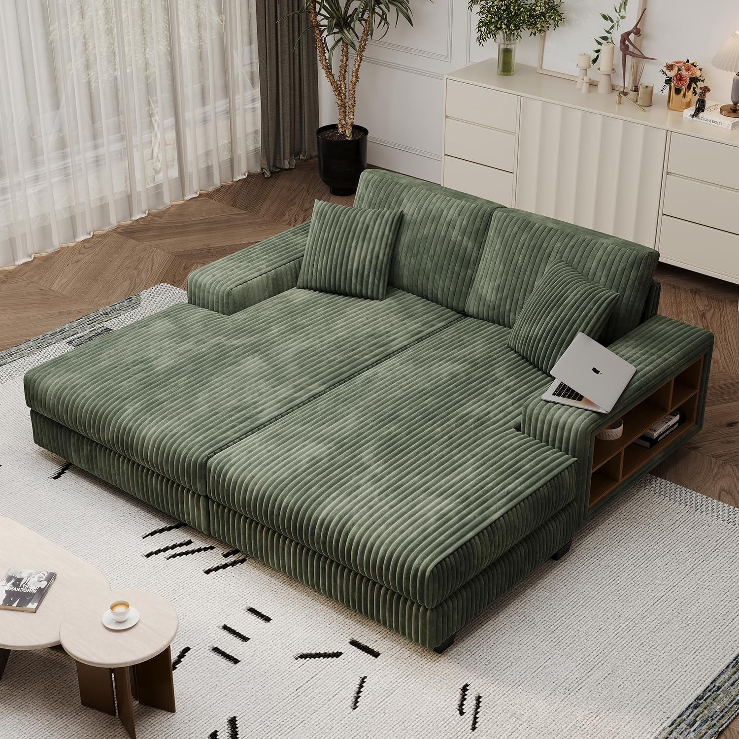 Modern Oversized Double Chaise Lounge Chair Indoor,Corduroy Loveseat ...