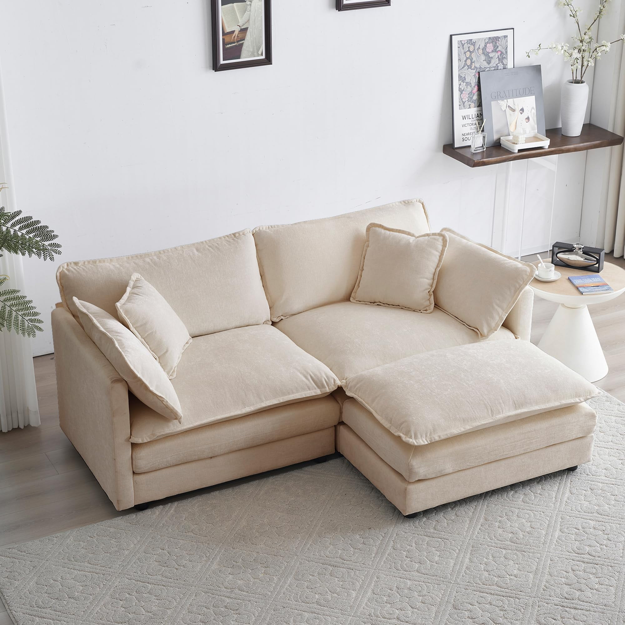 Modern Oversized L Shaped Modular Sectional Sofa with Ottoman,Chenille ...