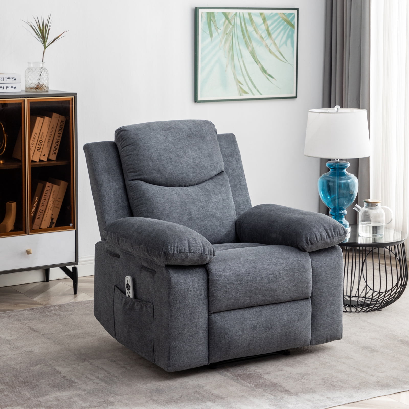 Modern Overstuffed Recliner Chair with Side Pocket,Power Recliner Chair ...