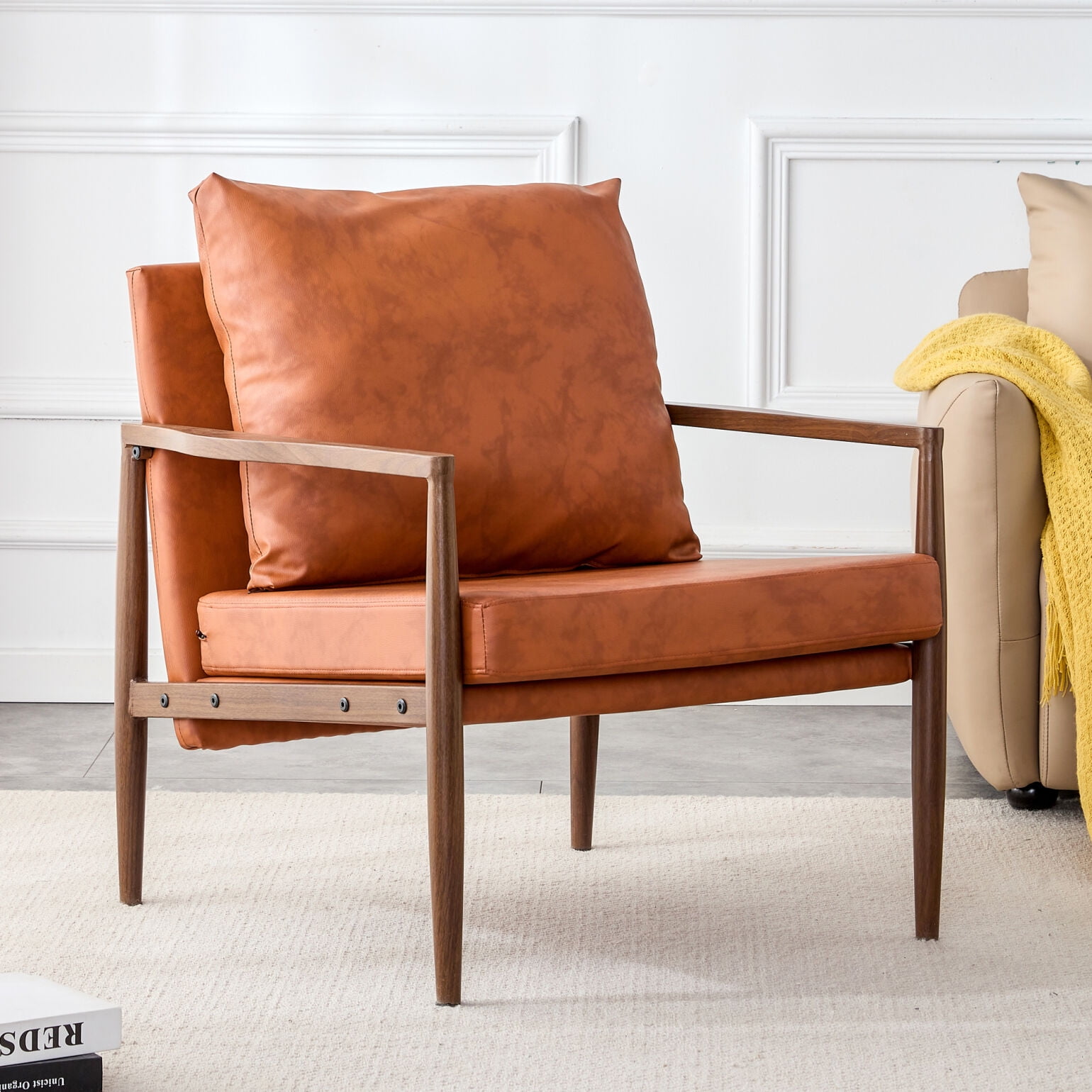 Modern PU Accent Arm Chair with Wood Frame and Soft Thick Cushion ...