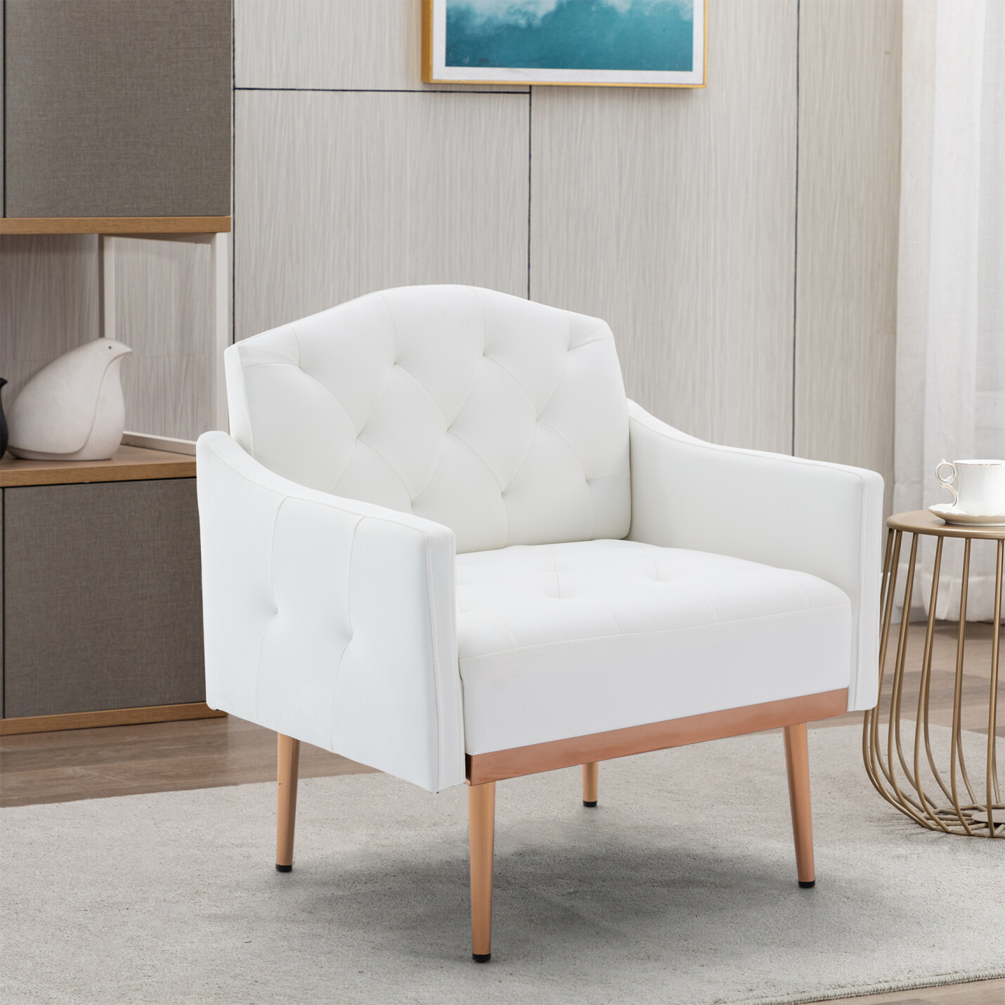 Modern PU Accent Armchair Sofa Chair with Cushion, Button Tufted ...