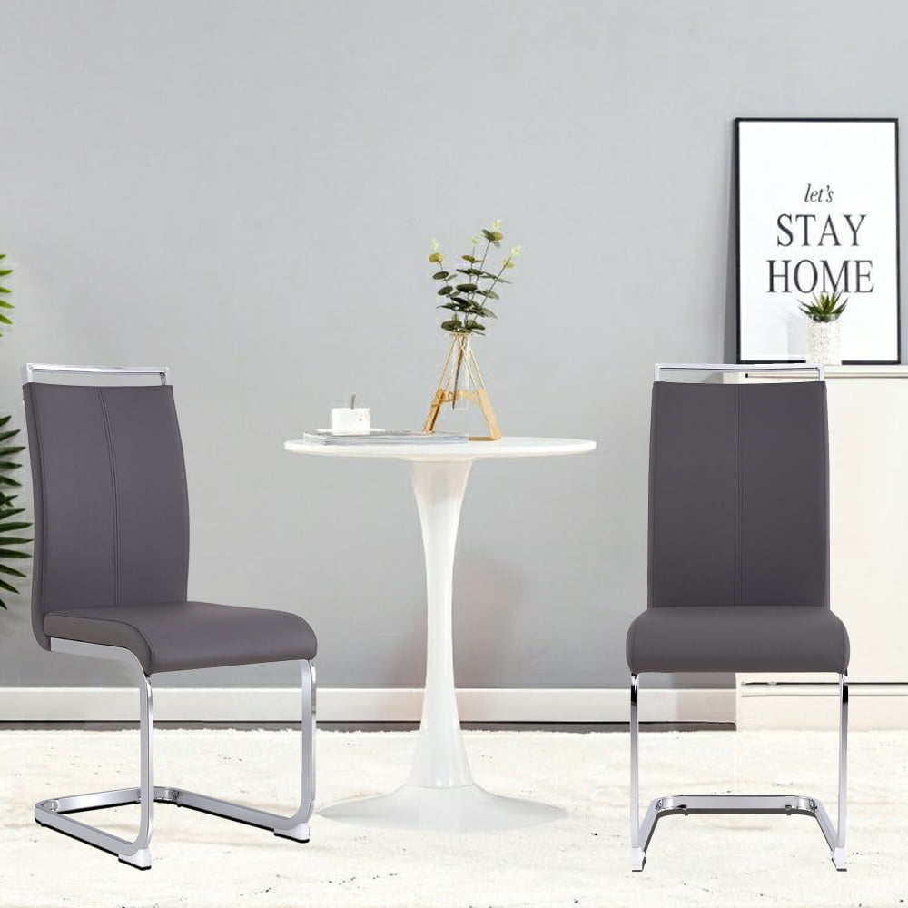 Modern PU Faux Leather Dining Chairs with C-shaped Tube Chrome Metal ...