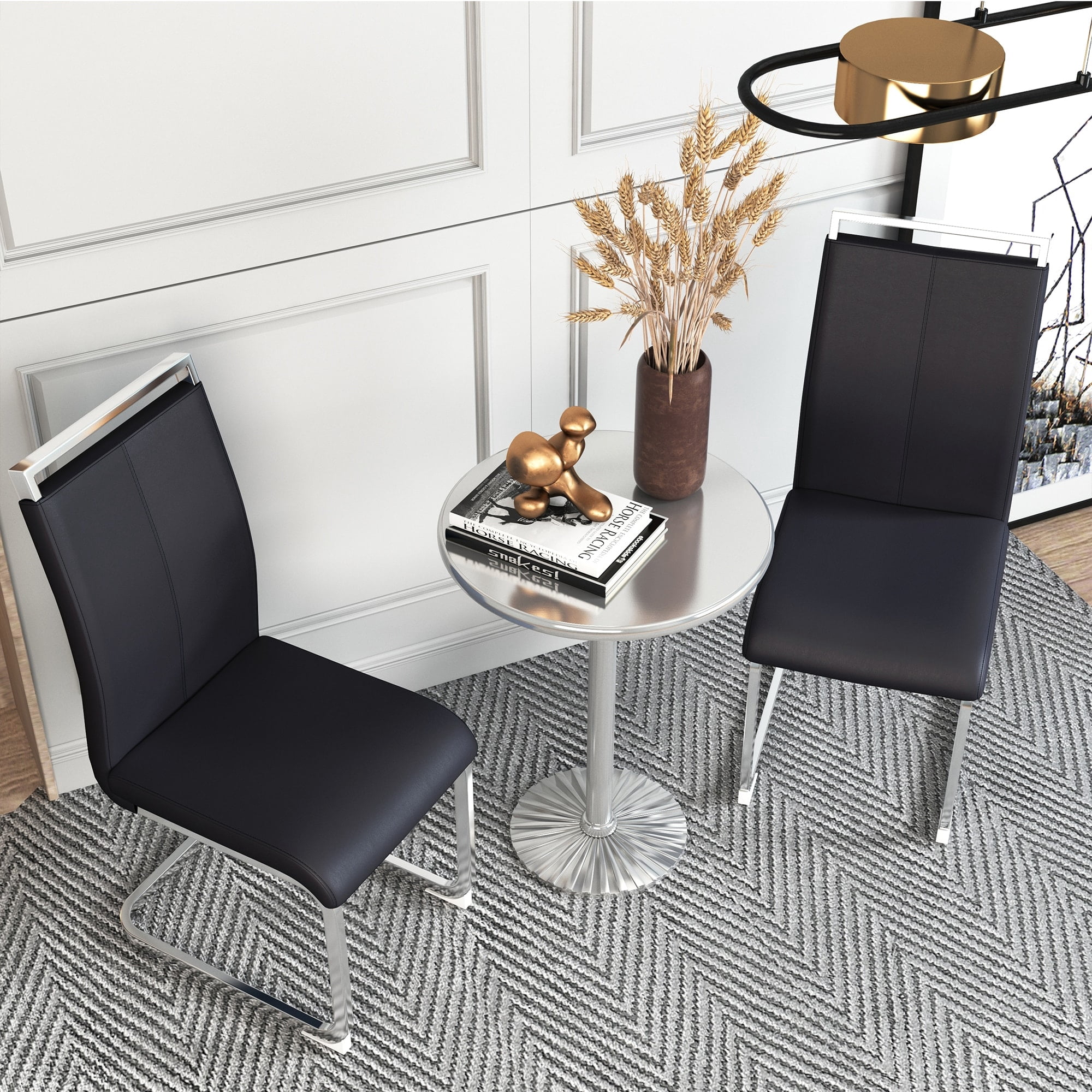 Modern PU Faux Leather High Back Dining Chairs with C-shaped Tube ...