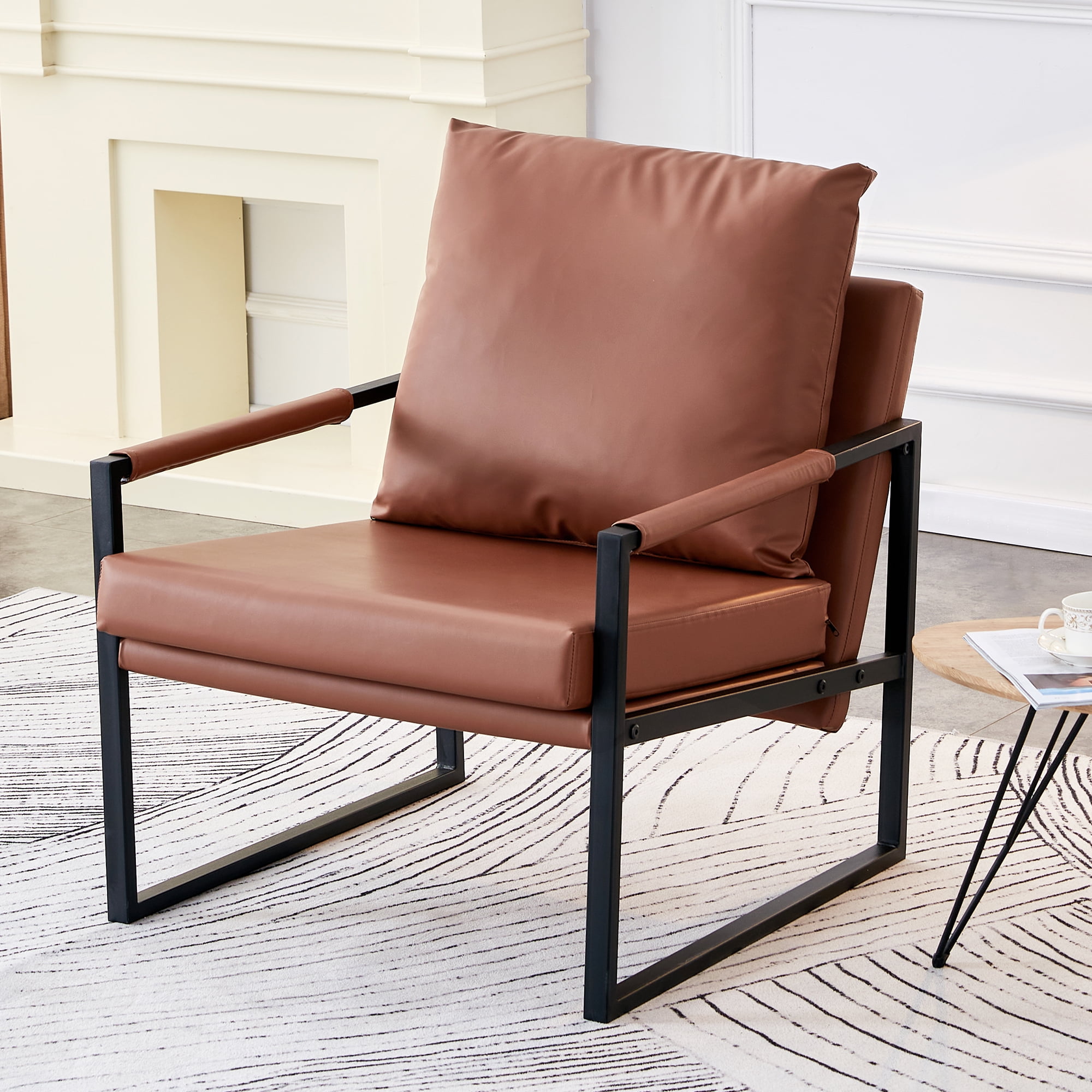 Modern PU Leather Accent Arm Chair, Mid Century Upholstered Armchair ...