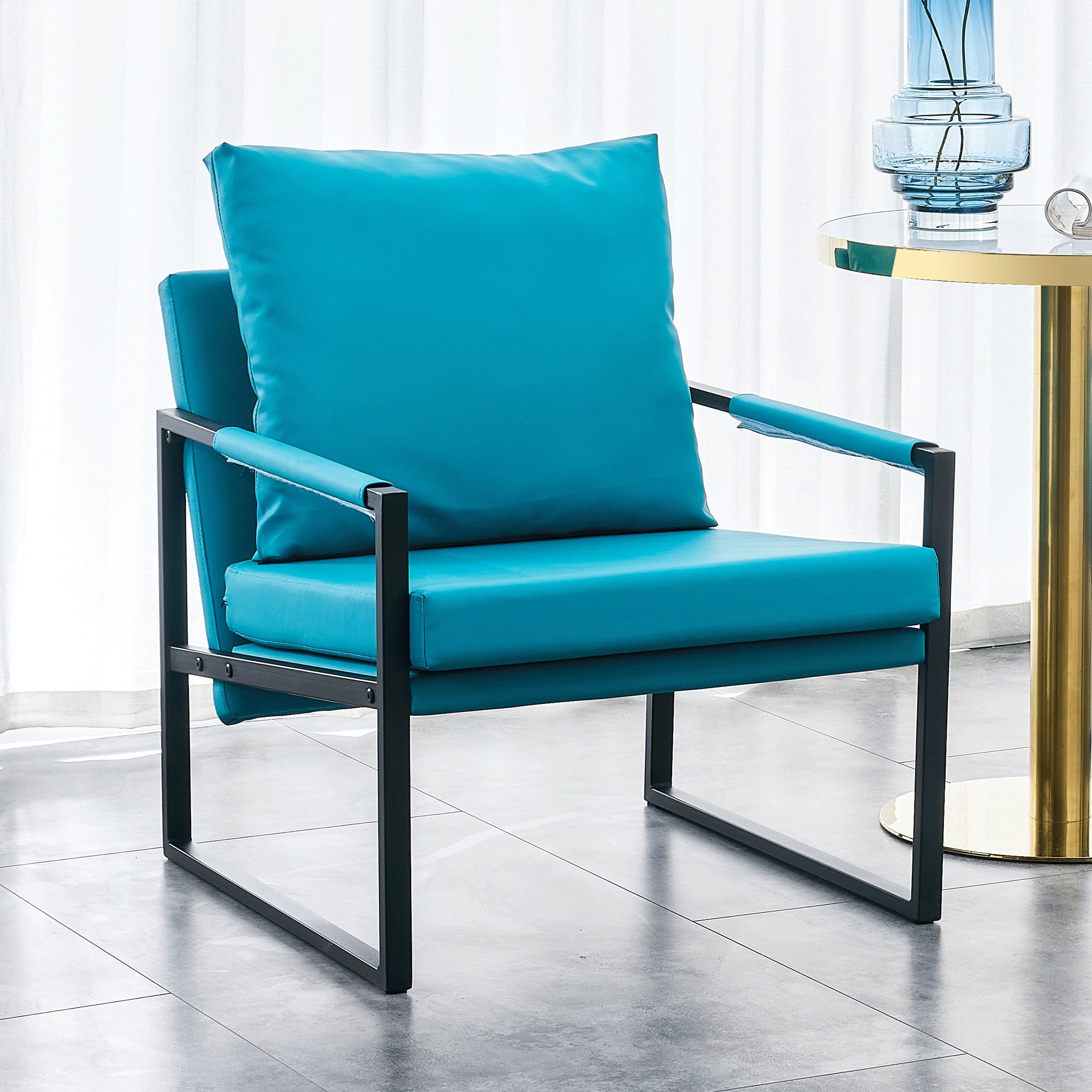 Modern PU Leather Accent Chair Arm Chair with Extra-Thick Padded ...