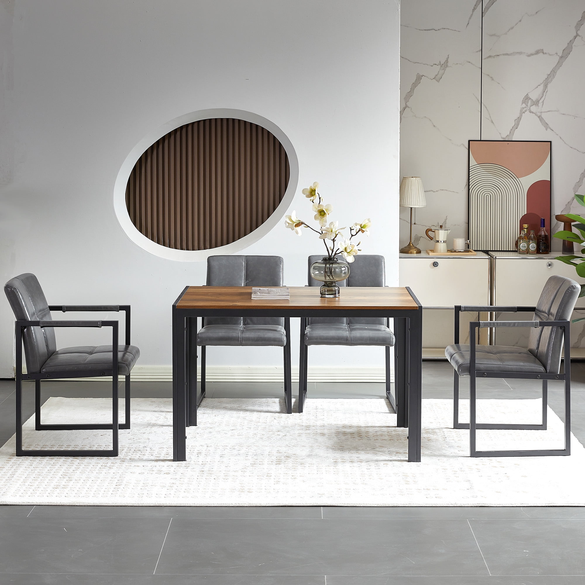 Modern PU Leather Accent Chair with Black Metal Frame Lounge Chair Set ...