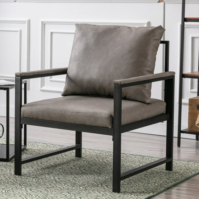 Modern PU Leather Accent Chair with Extra-Thick Padded Backrest and ...