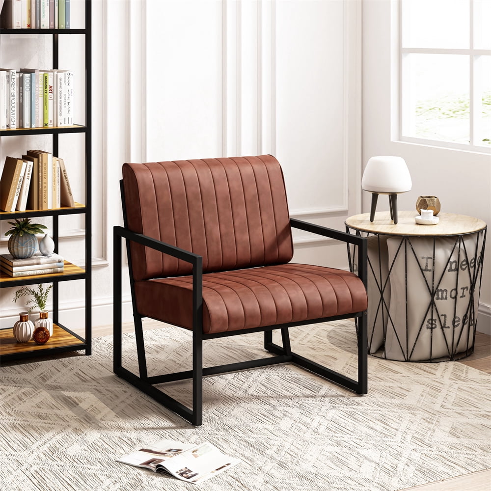 Modern PU Leather Armchair With Metal Frame Padded Backrest Seat ...