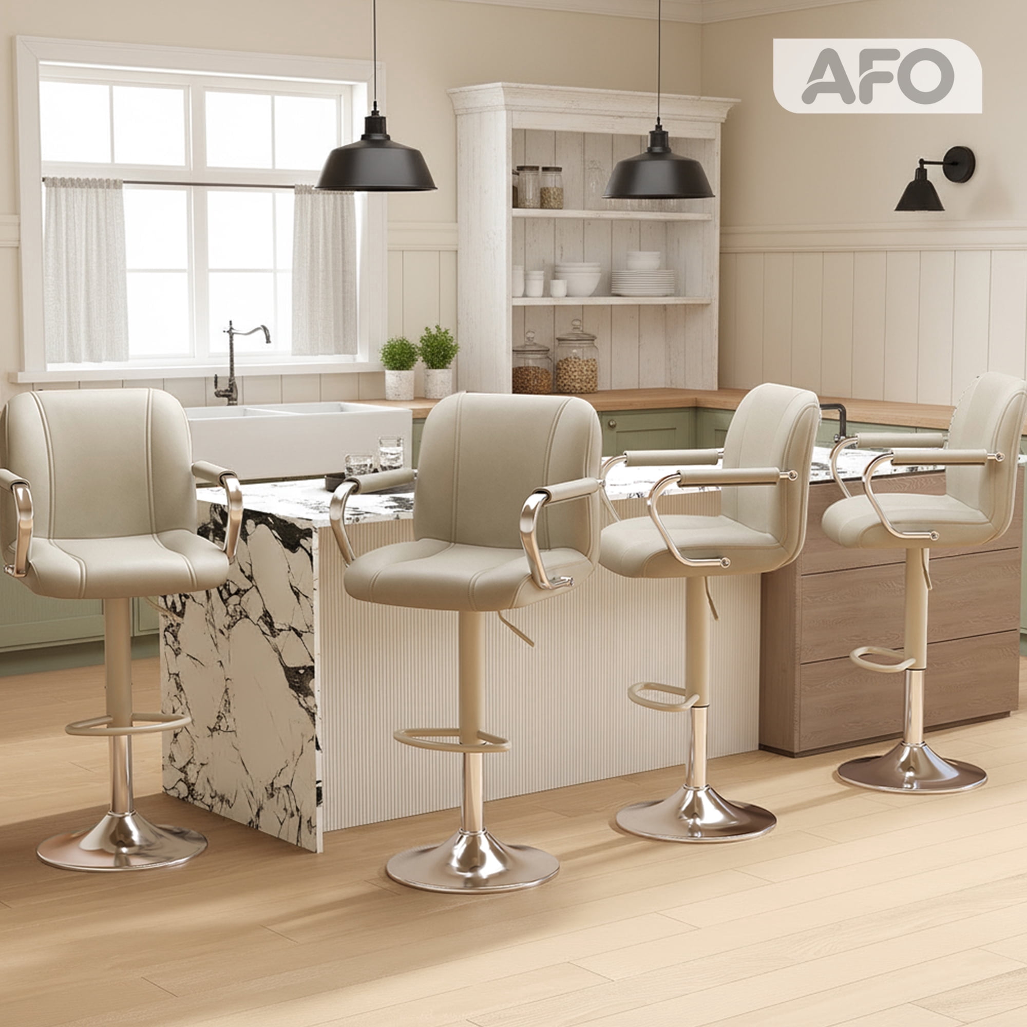 AFO Modern PU Leather Bar Stool Set of 4 with Backrest and Armrests ...