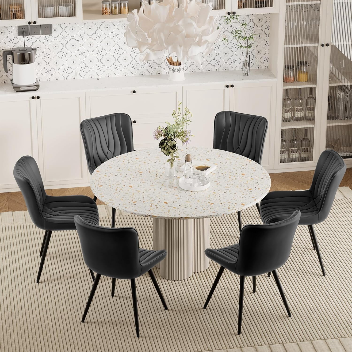 Modern Dining Chair Set of 6, PU Leather Upholstered Comfy Kitchen ...